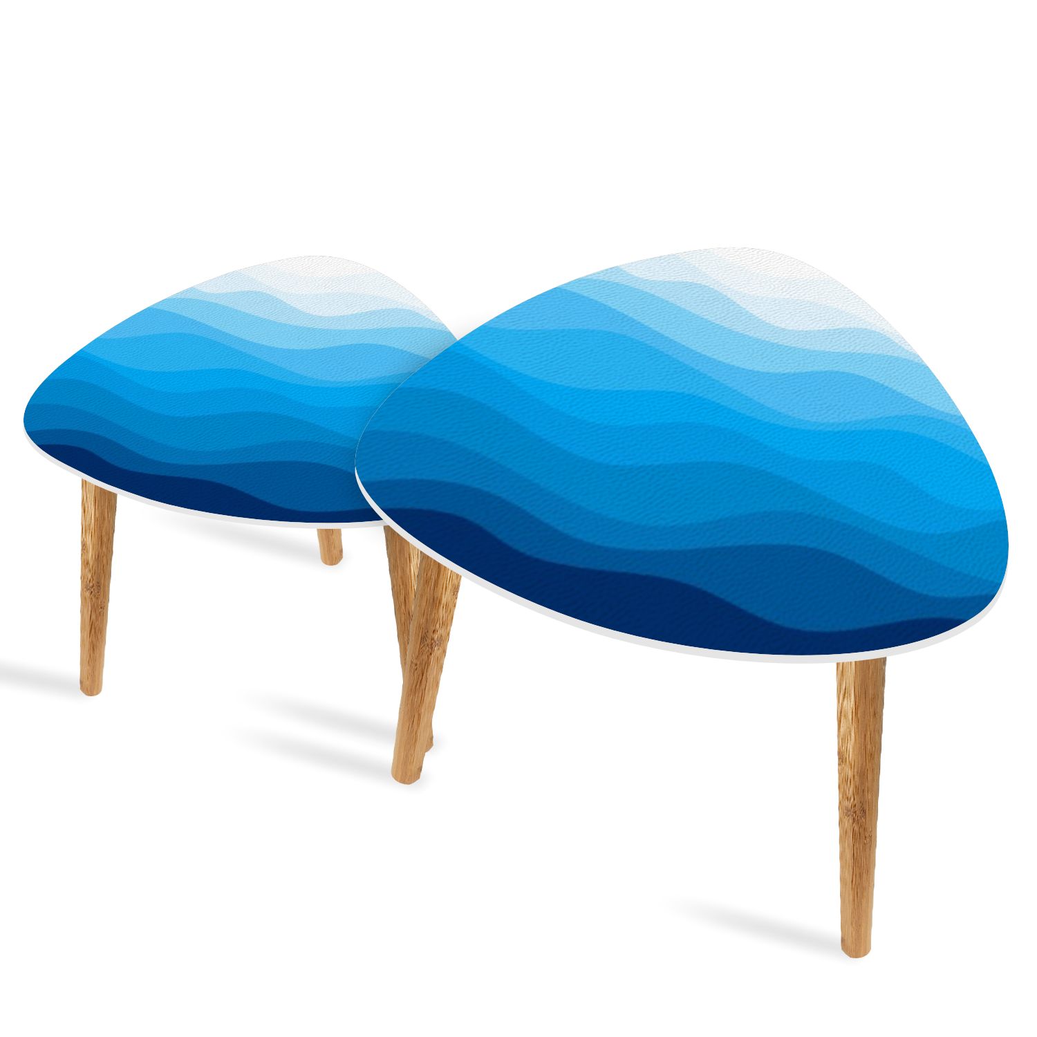 Triangle End Tables Set of 2 Blue water wave sea line pattern Small ...