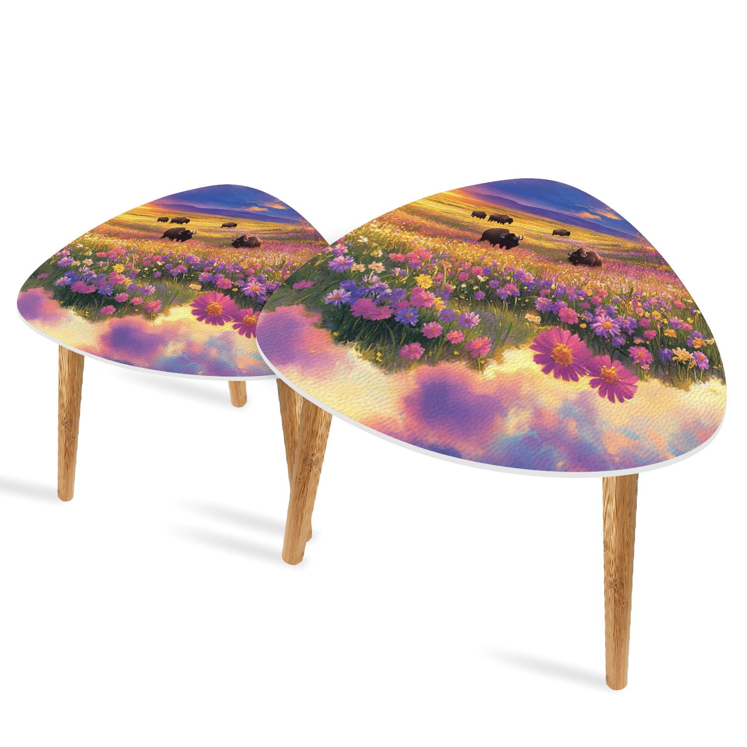 Triangle End Tables Set of 2 Buffalo Dawn Prairie Sunrise Art Print ...