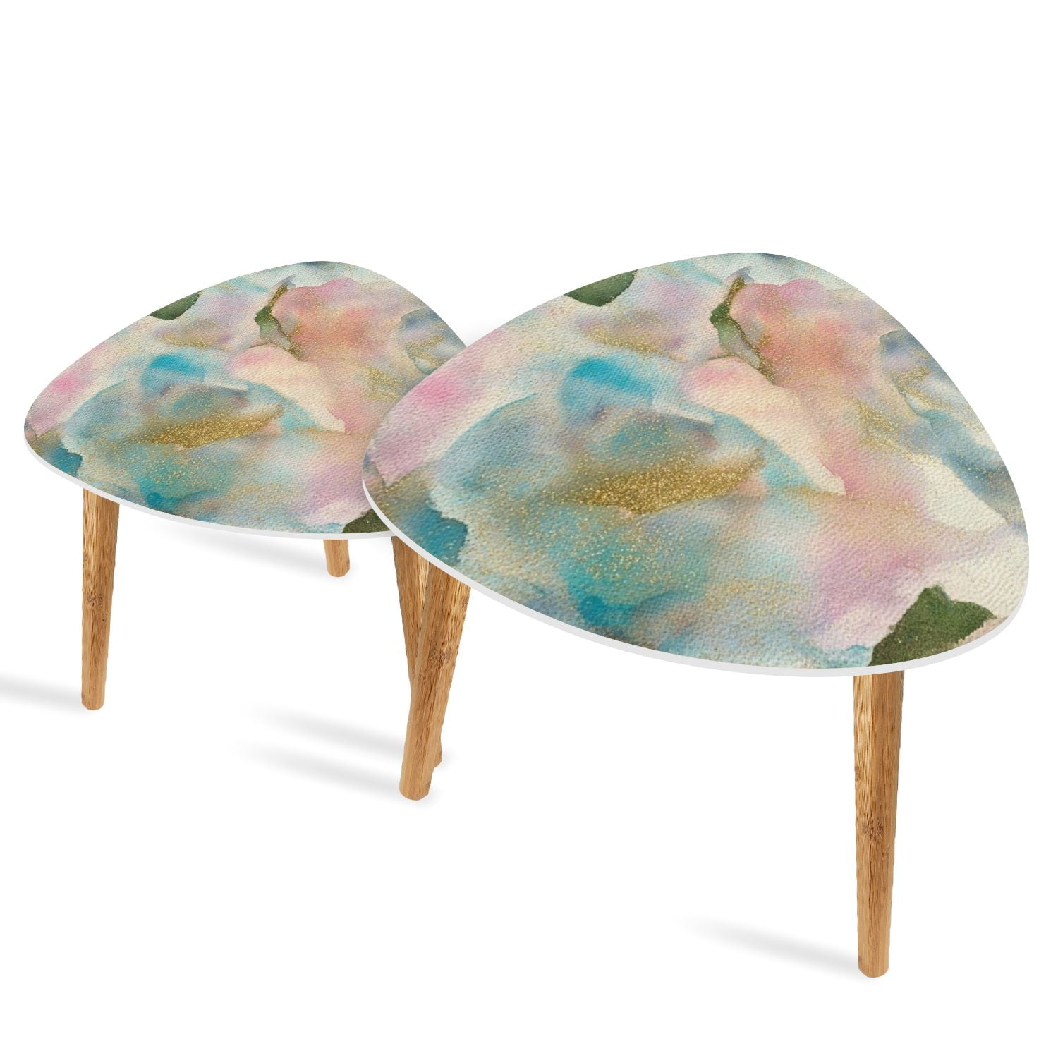 Triangle End Tables Set of 2 Bursting Colors Rose Gold Shimmer Details Small Coffee Table, Tea ...