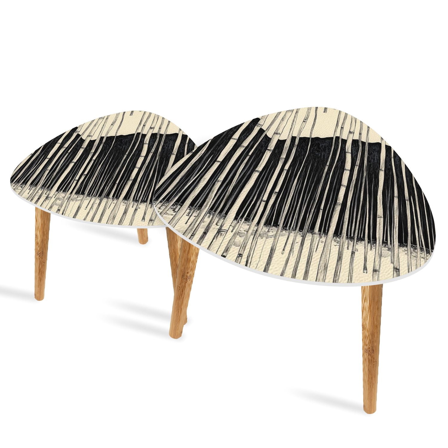 Triangle End Tables Set of 2 Captivating Ink Art Bamboo Forest Night ...