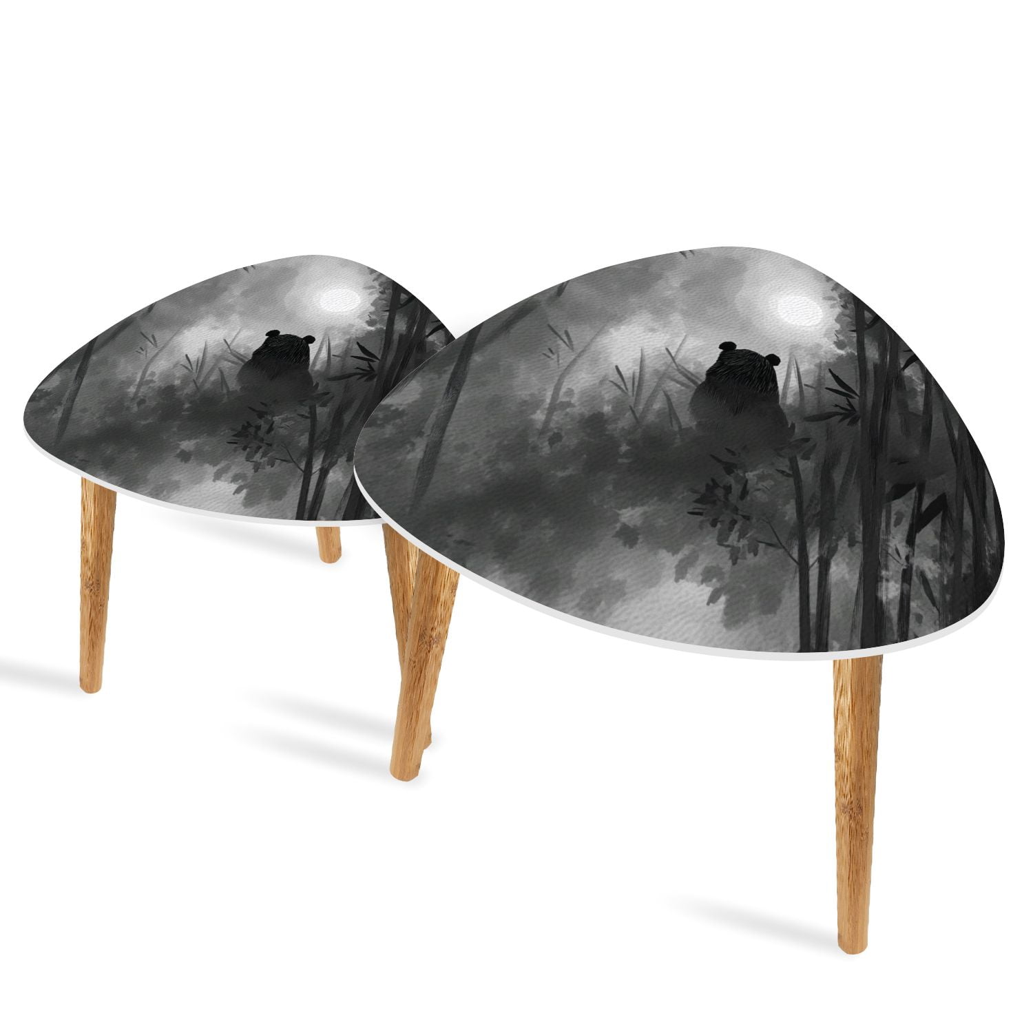 Triangle End Tables Set of 2 Captivating Panda Ink Art Amidst Bamboo ...