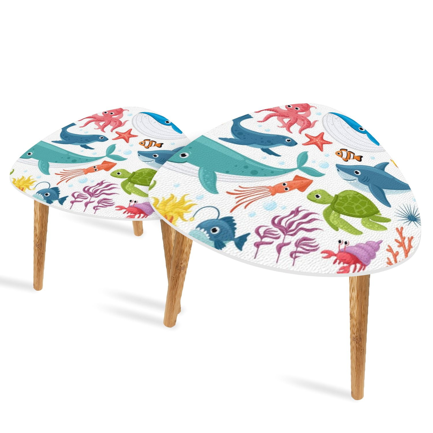 Triangle End Tables Set of 2 Cartoon sea animals Cute ocean fish ...