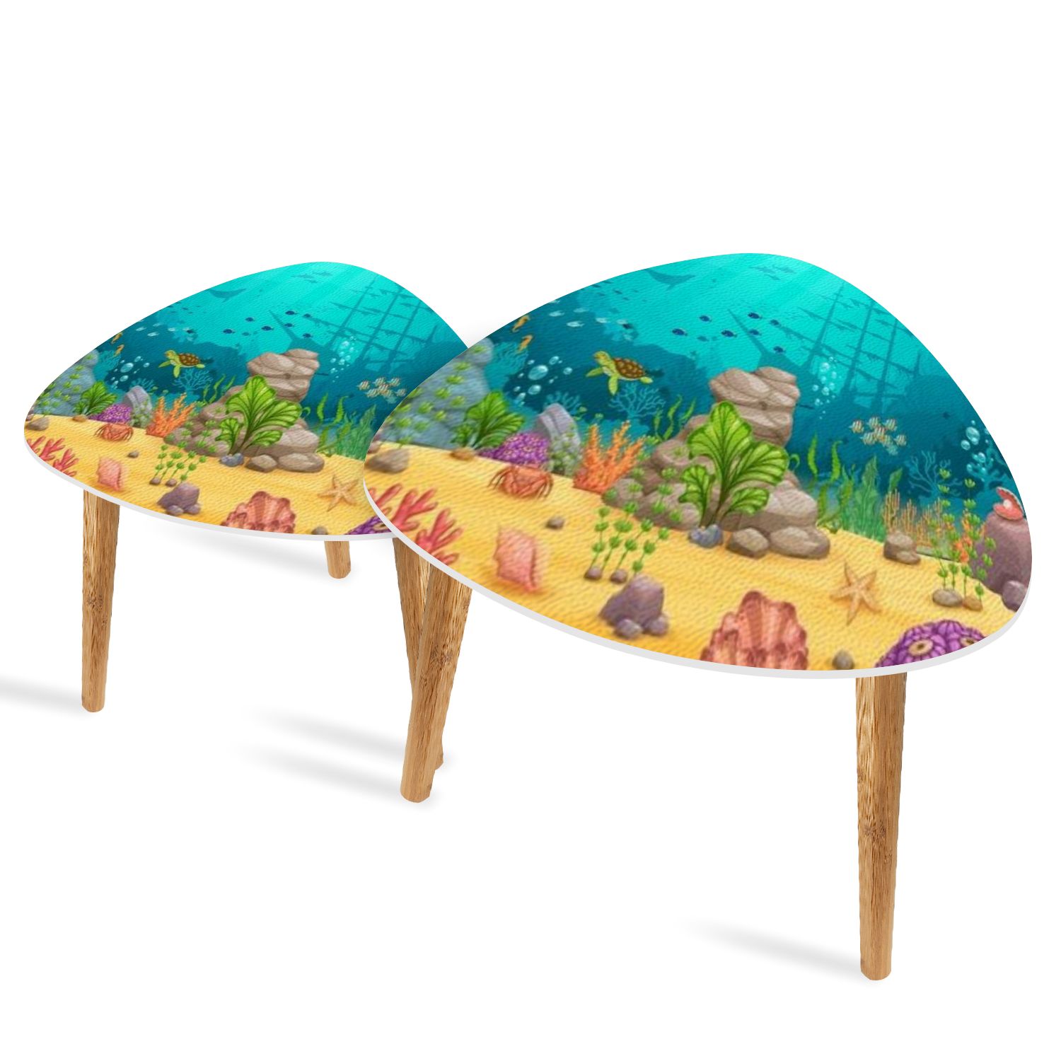 Triangle End Tables Set of 2 Cartoon underwater landscape Sea ocean ...