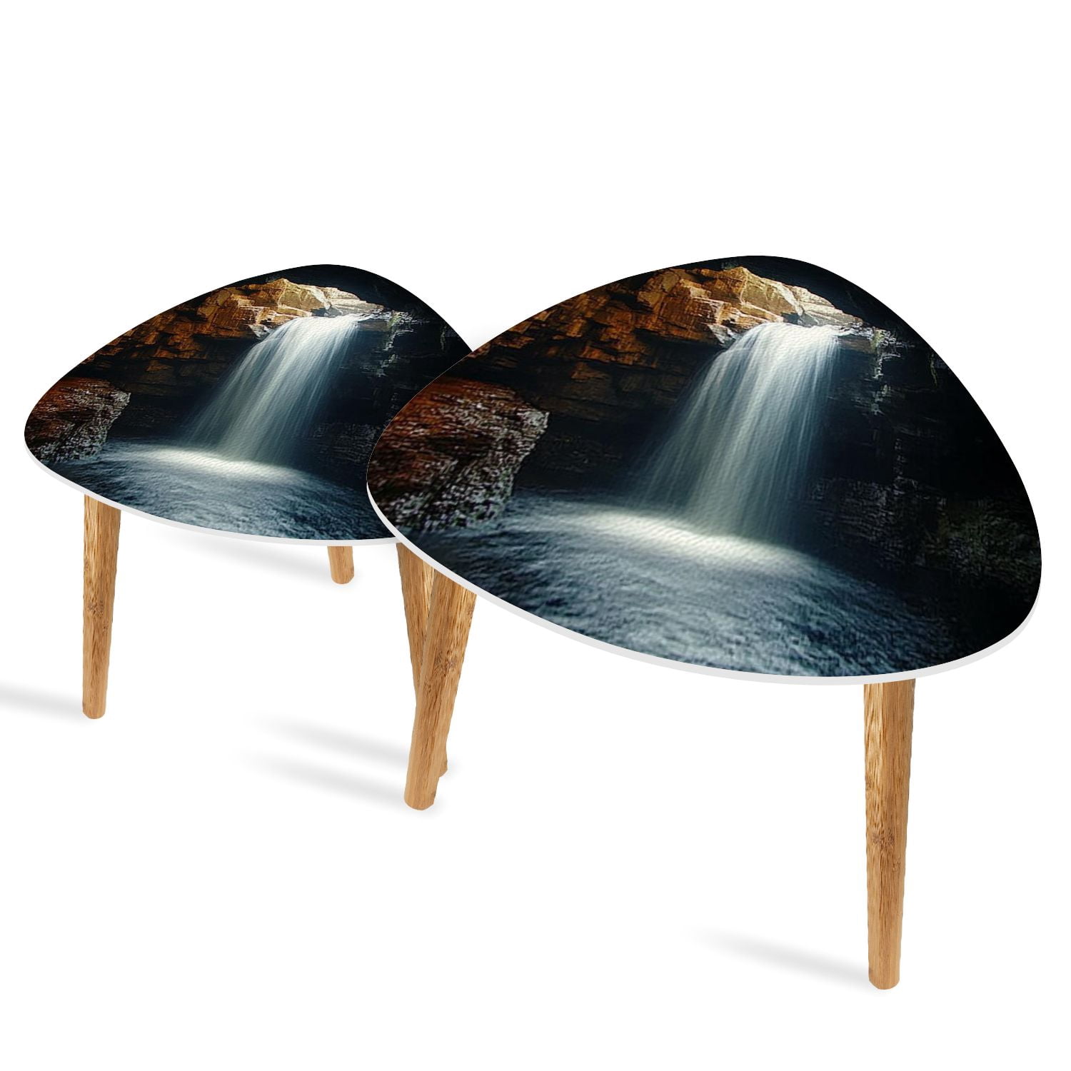 Triangle End Tables Set of 2 Cave Waterfall Small Coffee Table, Tea ...