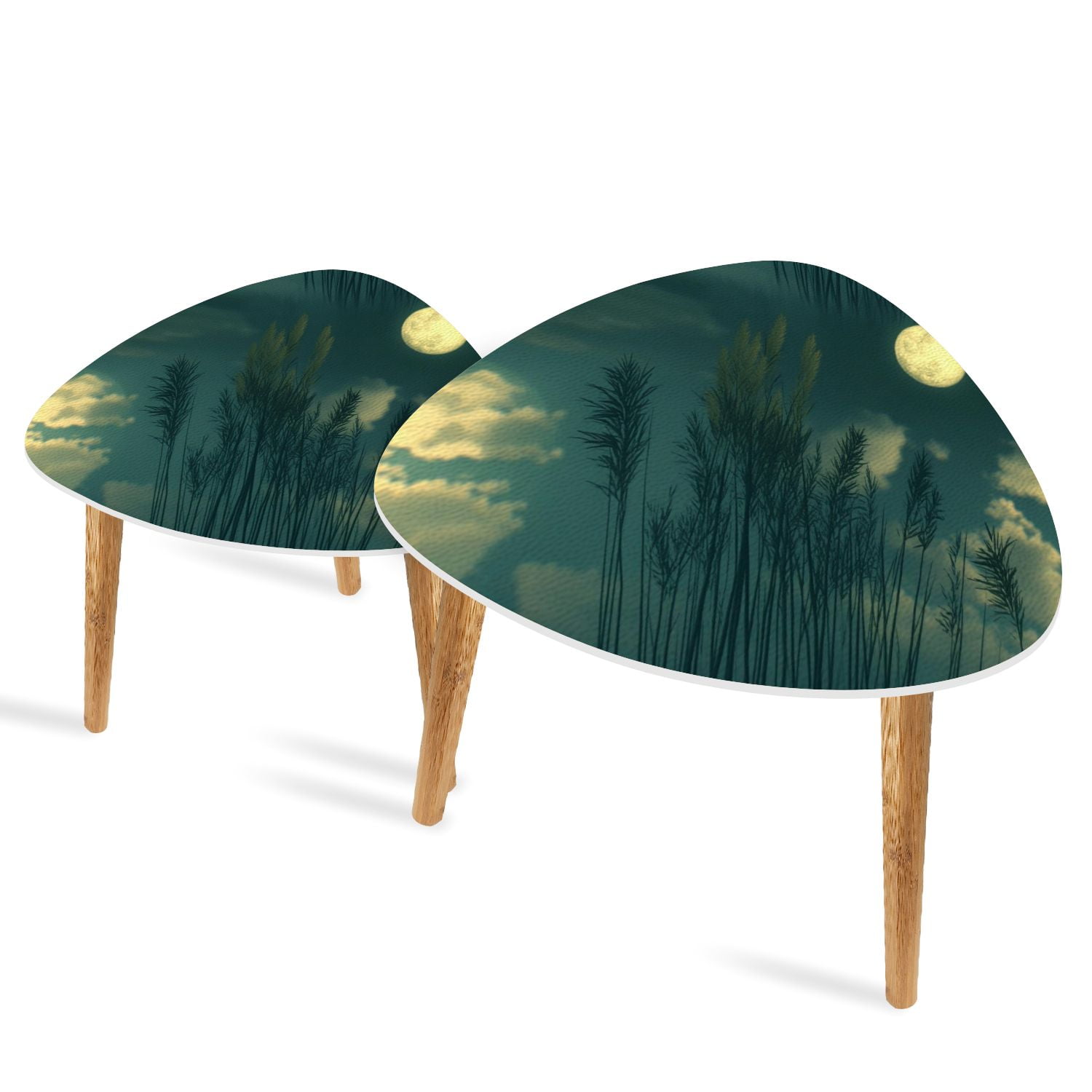 Triangle End Tables Set of 2 Celestial Bamboo Classic Ink Art ...