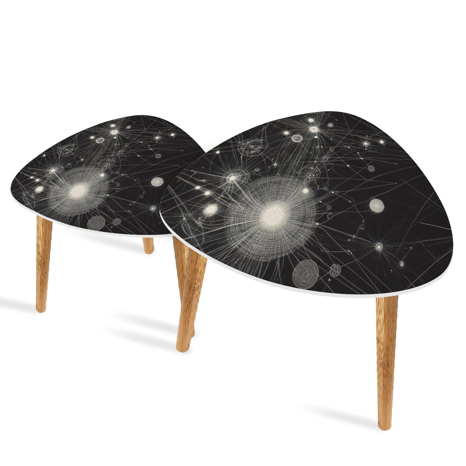 Triangle End Tables Set of 2 Cerebral Abstract Art Interconnected ...