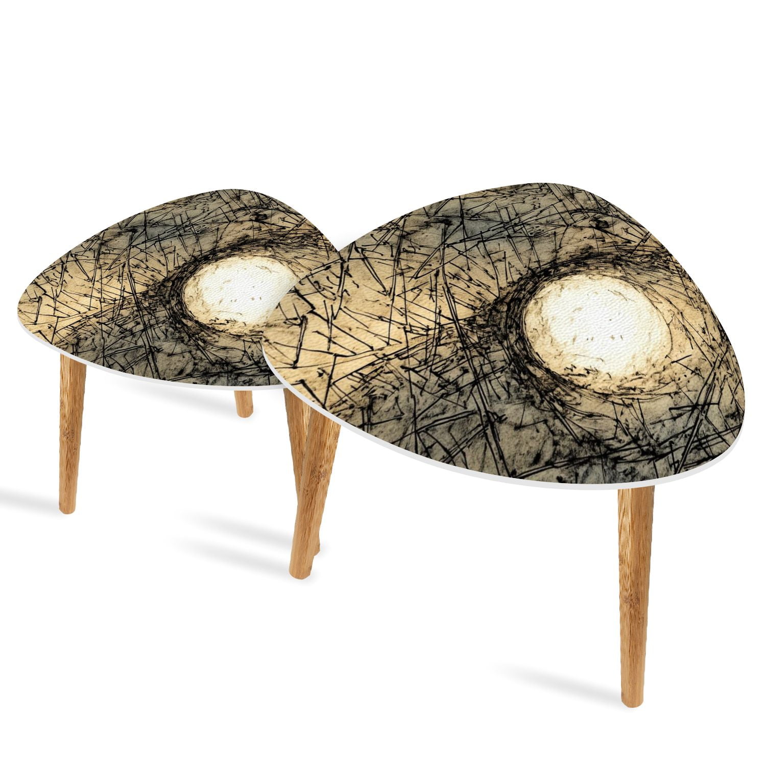 Triangle End Tables Set of 2 Chinese Bamboo Forest Ink Art Reflections ...