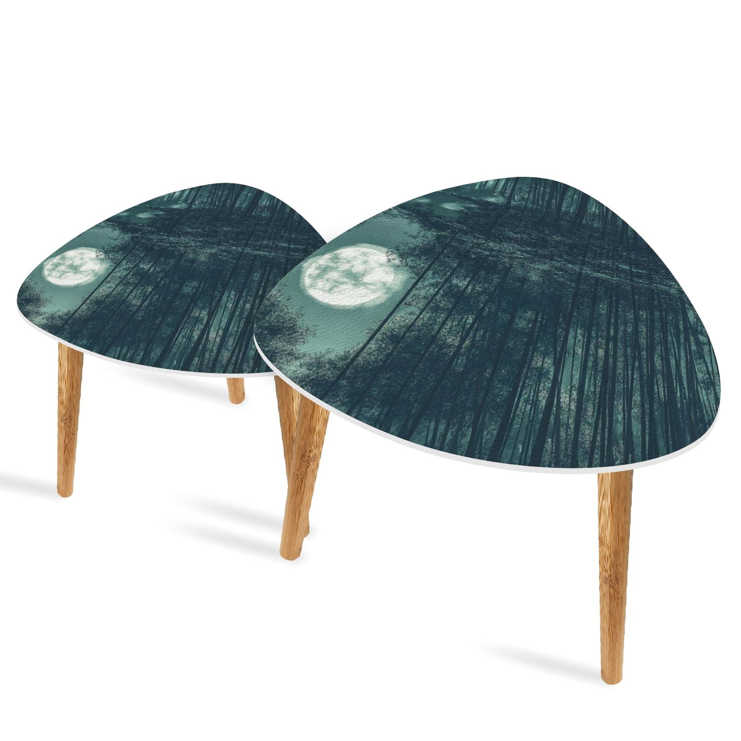 Triangle End Tables Set of 2 Chinese Bamboo Forest Under Moonlight Wall ...