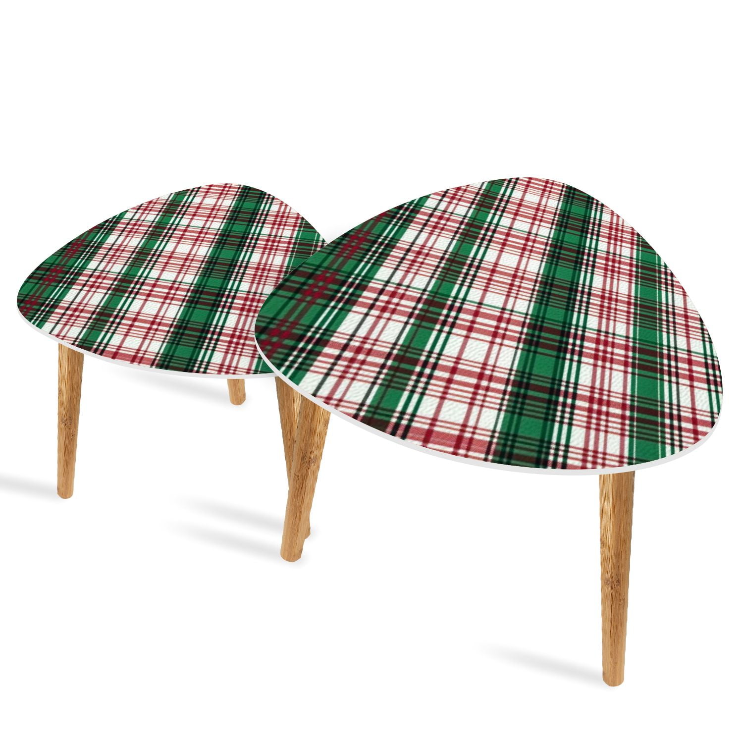 Triangle End Tables Set of 2 Christmas glen fabric green white tartan ...