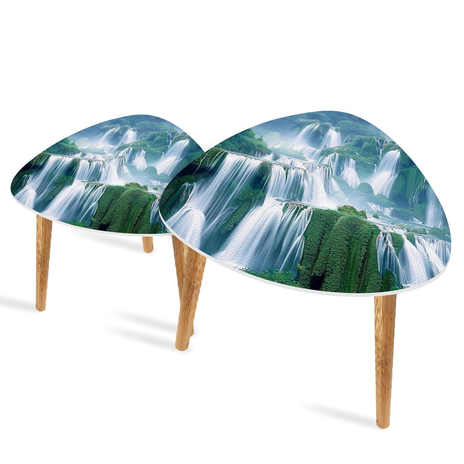 Triangle End Tables Set of 2 Close up Waterfalls Small Coffee Table ...