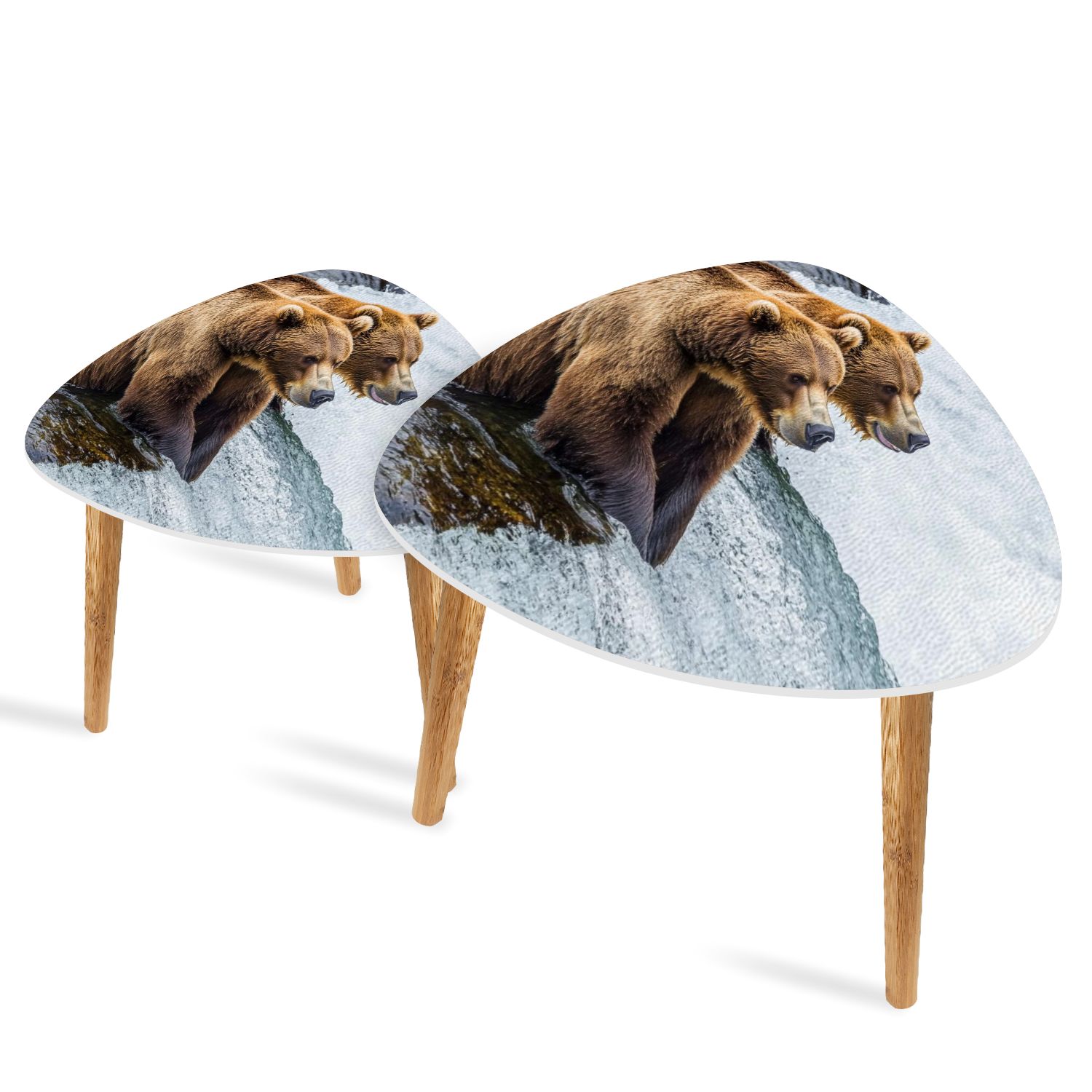 Triangle End Tables Set of 2 Coastal Brown Bear Fishing Katmai Small ...