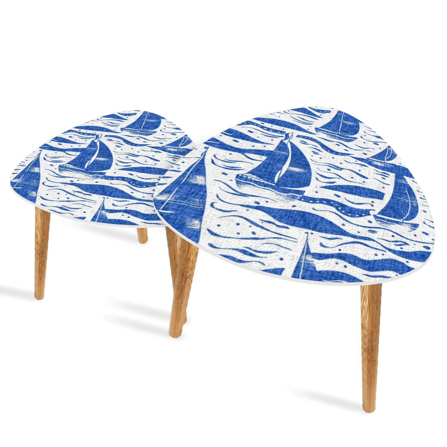 Triangle End Tables Set of 2 Coastal sail boat azure ocean blue ...