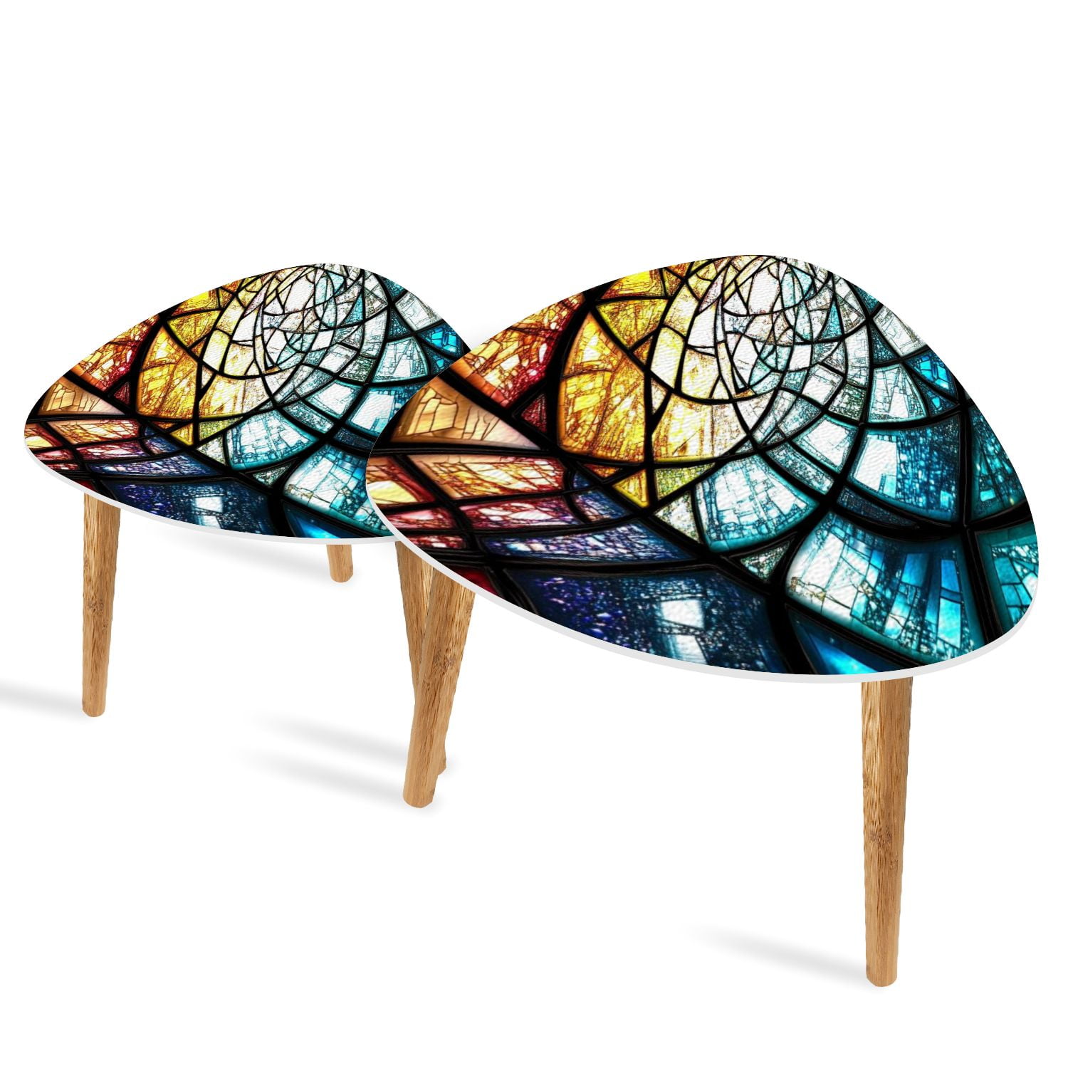 Triangle End Tables Set of 2 Colorful stained glass Small Coffee Table ...