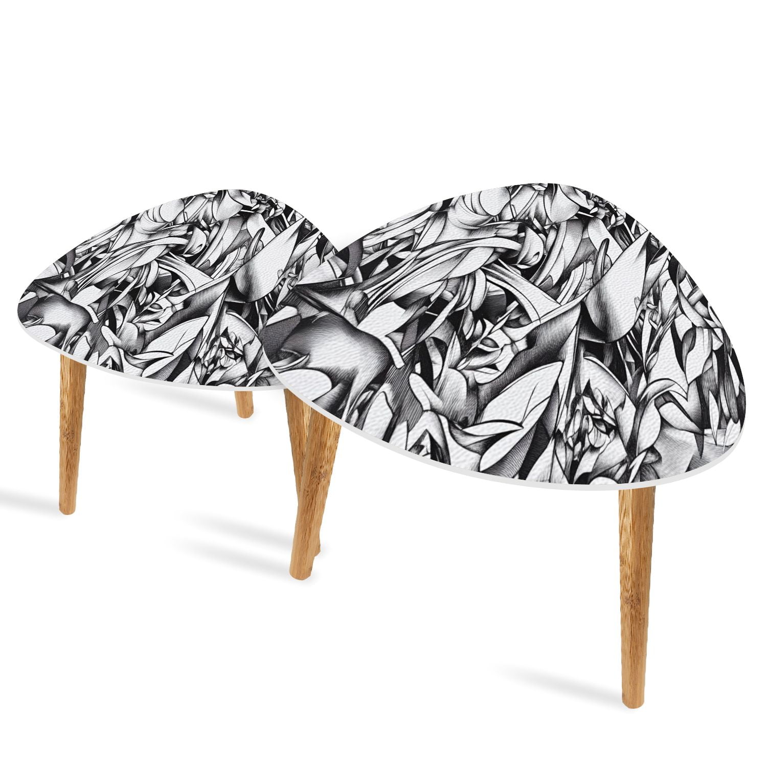 Triangle End Tables Set of 2 Complex Layered Art Print Entwined Organic ...
