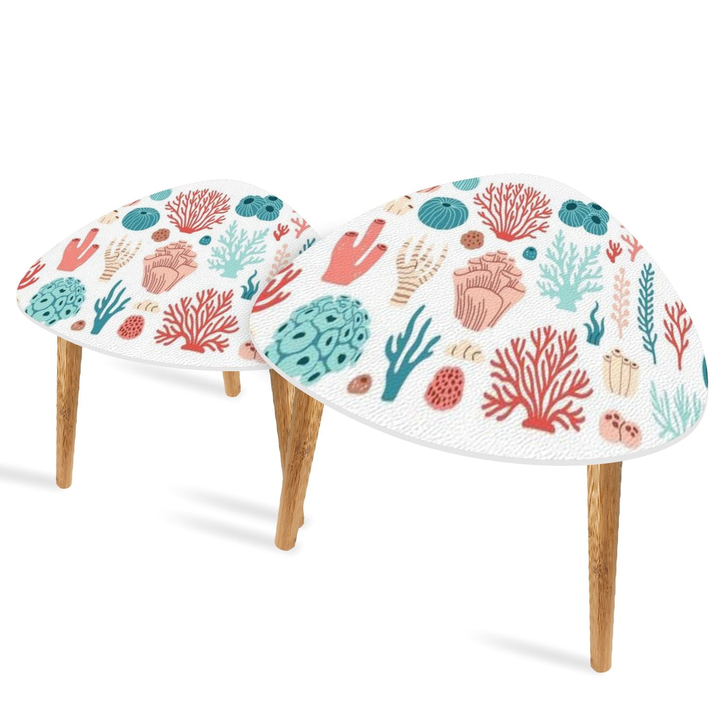 Triangle End Tables Set of 2 Coral set Ocean plants underwater flora ...