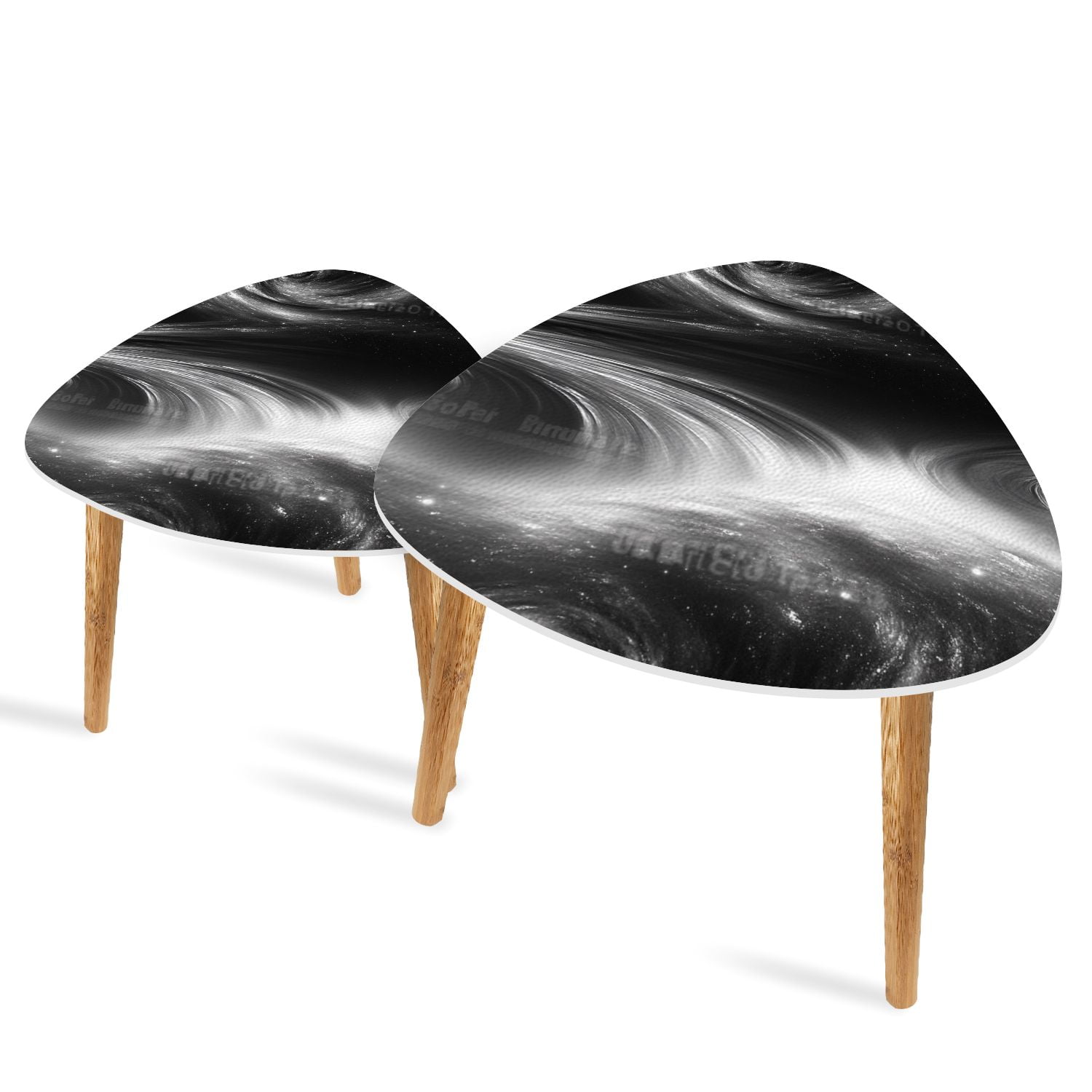 Triangle End Tables Set of 2 Cosmic Art Black White Nebula Landscape ...