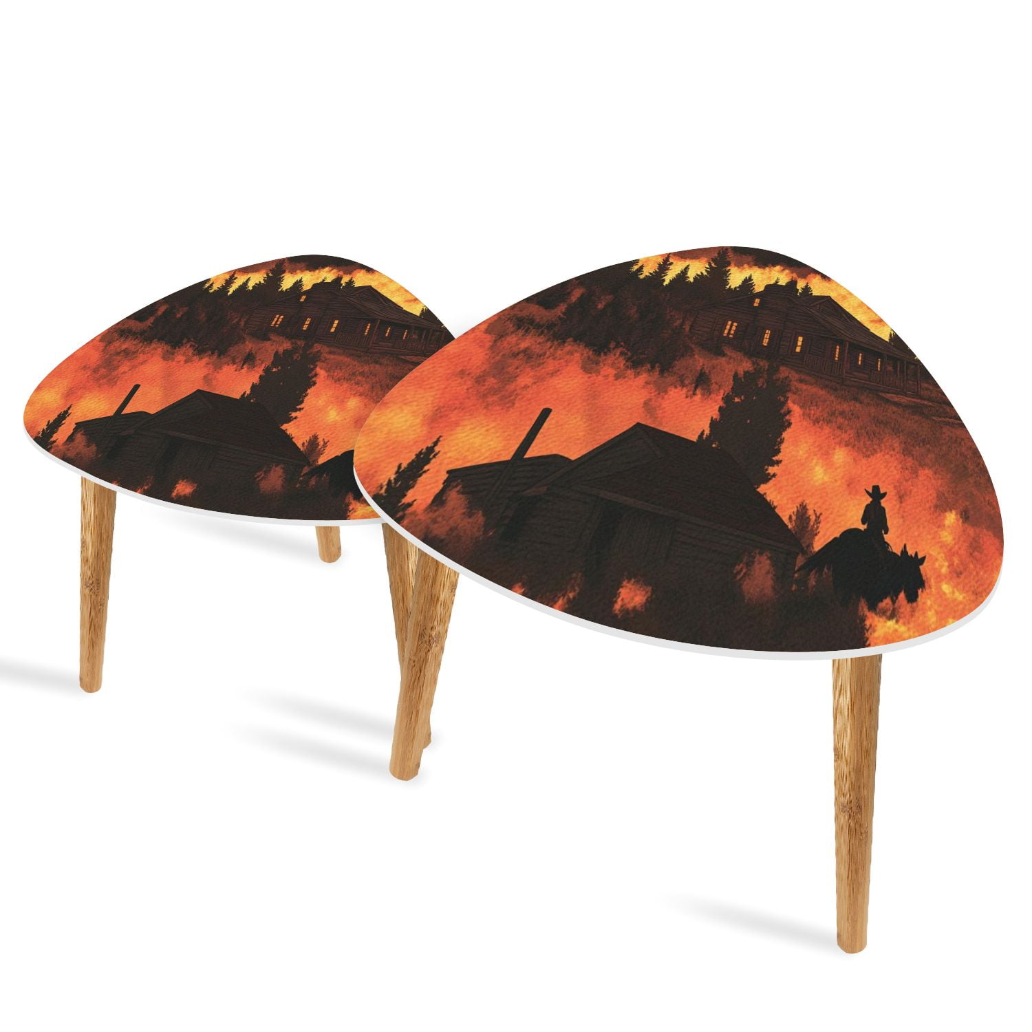 Triangle End Tables Set of 2 Cowgirl Daybreak Western Frontier Art ...