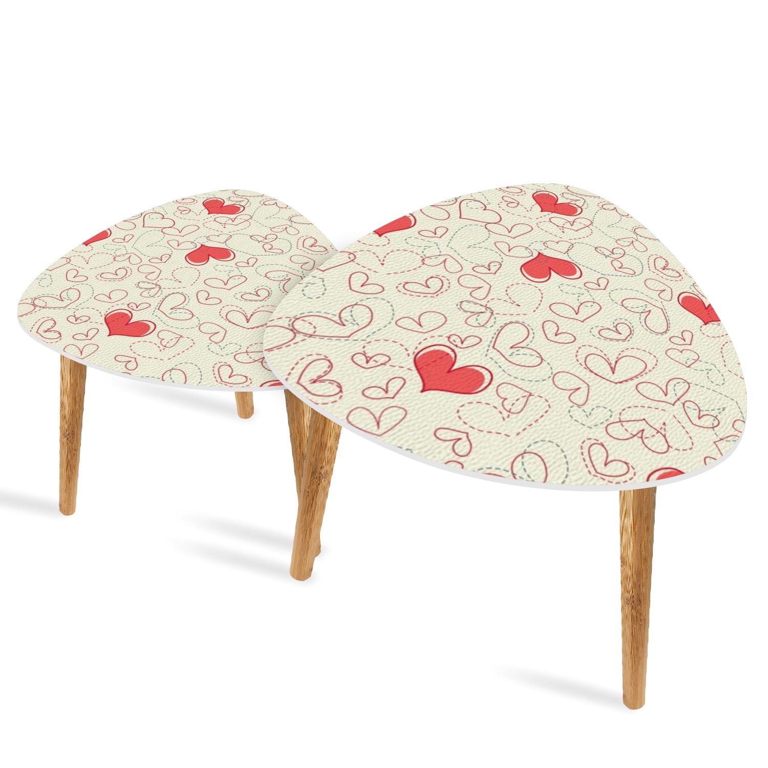 Triangle End Tables Set of 2 Cute hearts seamless Small Coffee Table ...