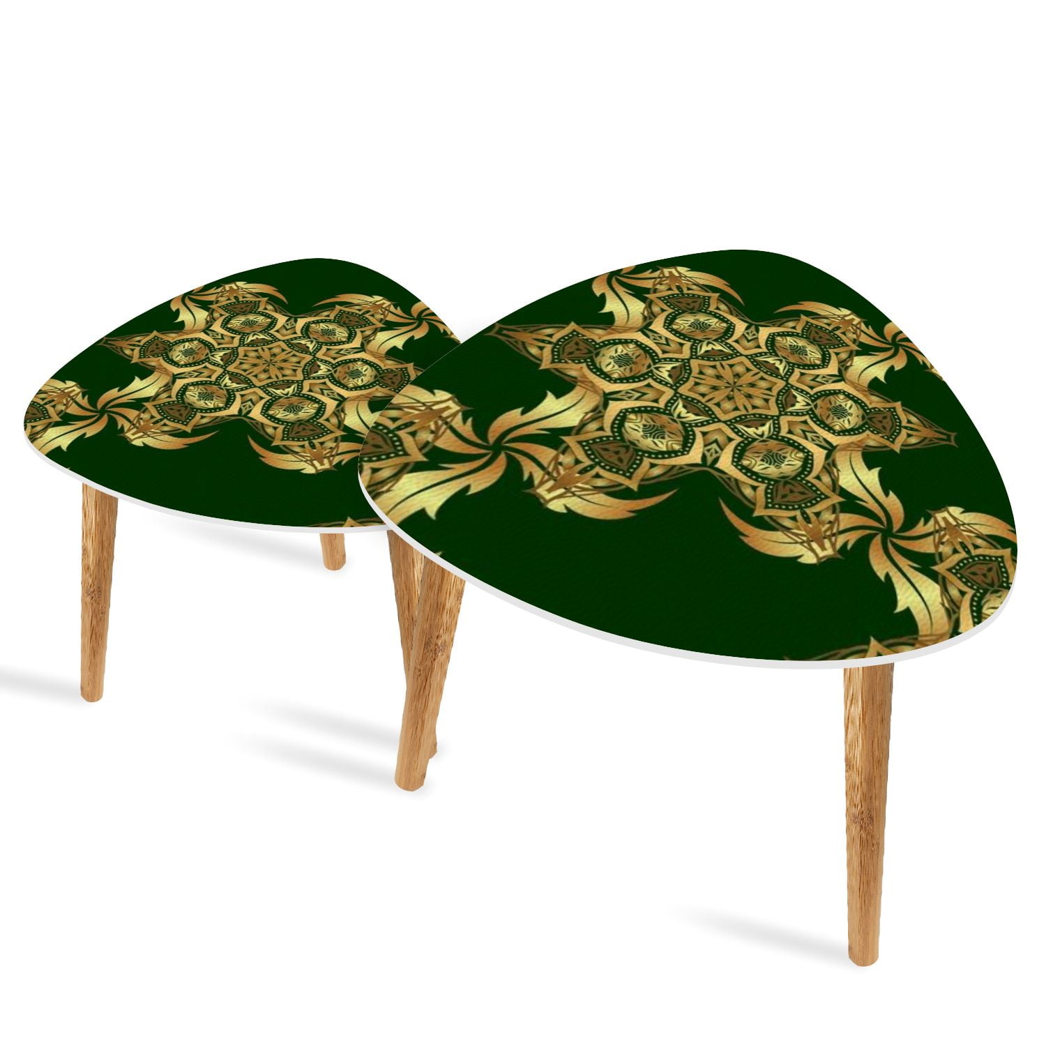Triangle End Tables Set of 2 Damask seamless pattern green Vintage ...