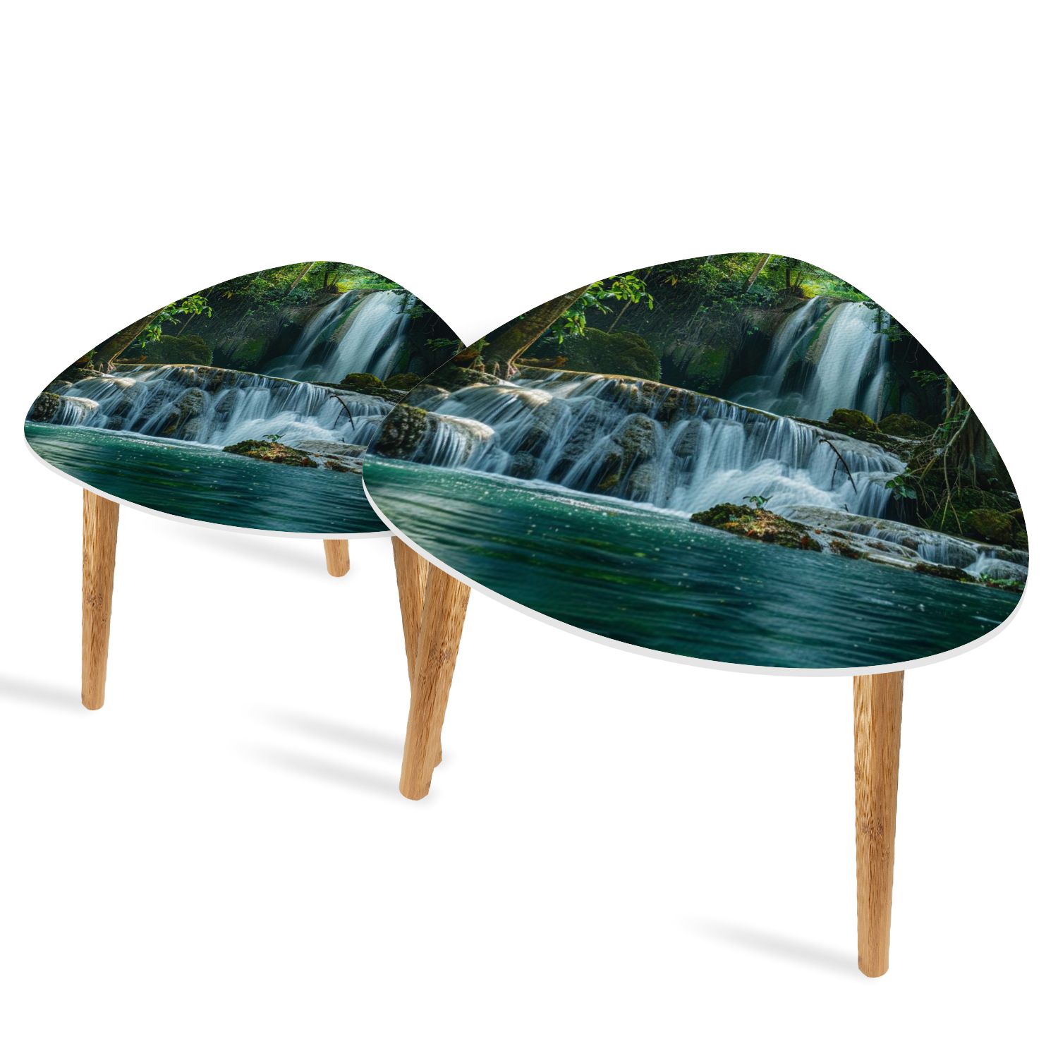 Triangle End Tables Set of 2 Deep forest waterfall Thailand Erawan ...