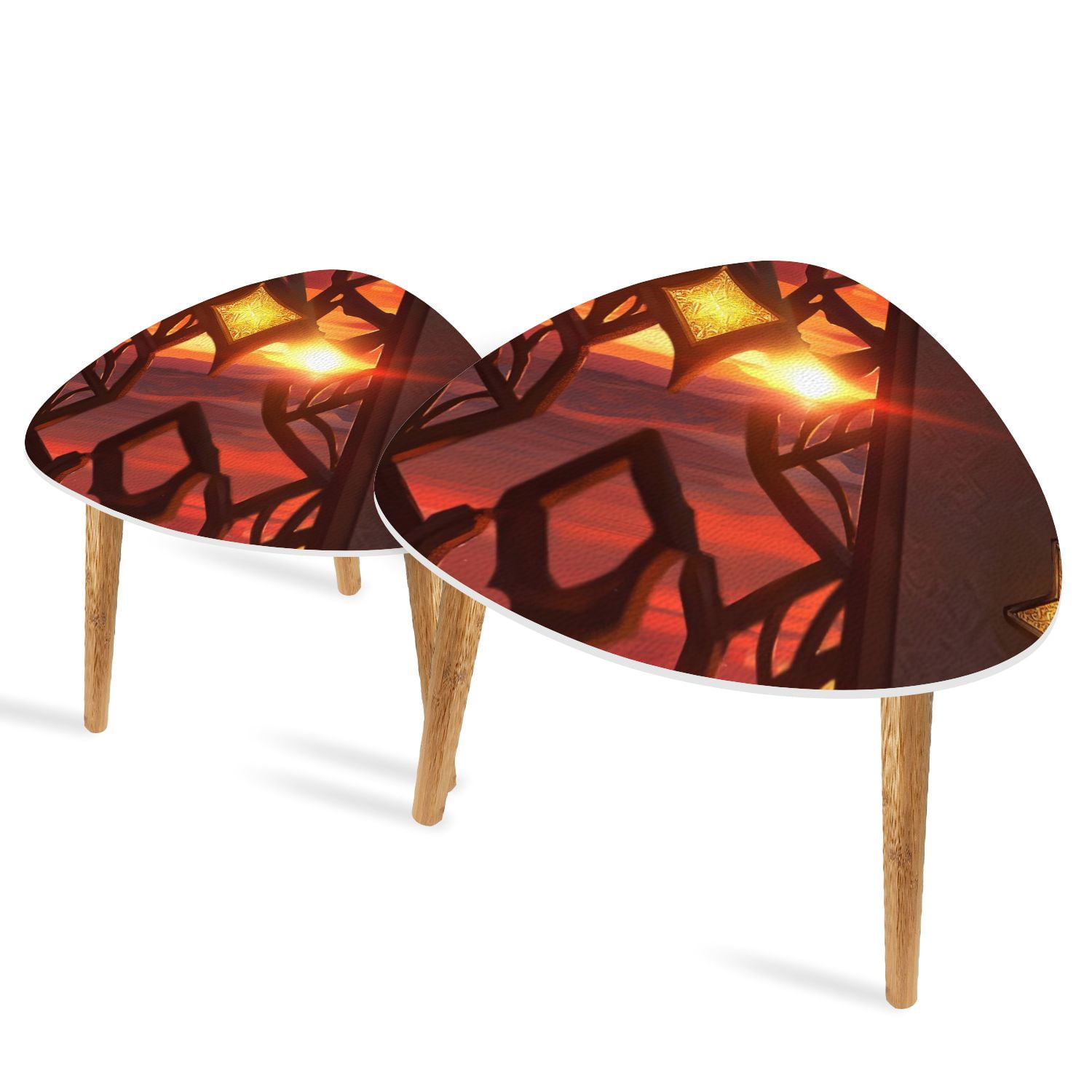 Triangle End Tables Set of 2 Desert Sunset Star Badge Symbolism Art ...