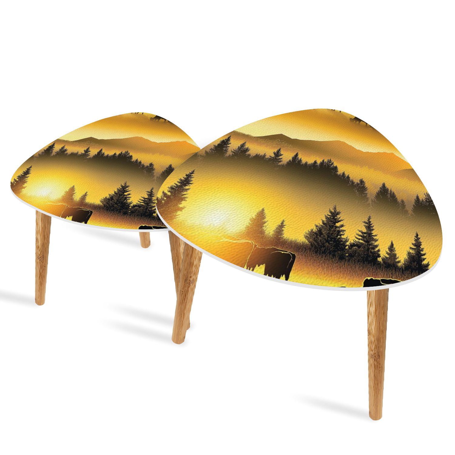 Triangle End Tables Set of 2 Divine Morning Cattle Mountain Silhouette ...
