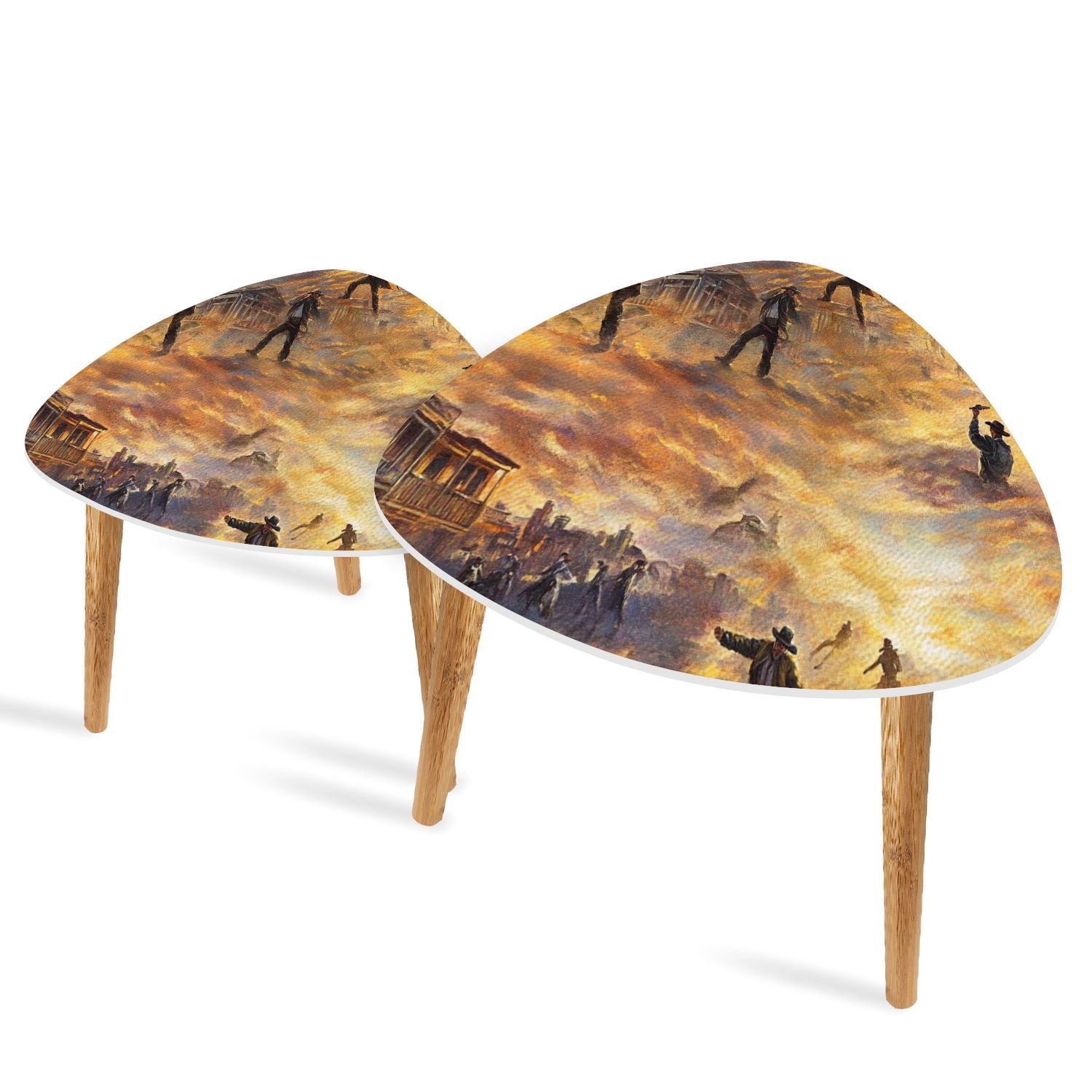 Triangle End Tables Set of 2 Dramatic Western Art Showdown Dusty ...