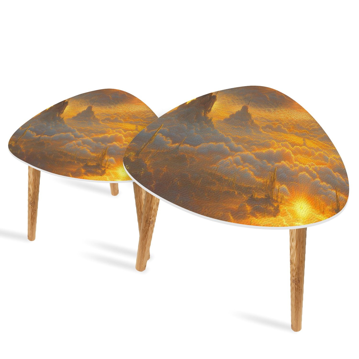 Triangle End Tables Set of 2 Dreamy Sunrise Western Landscape Cowboy ...