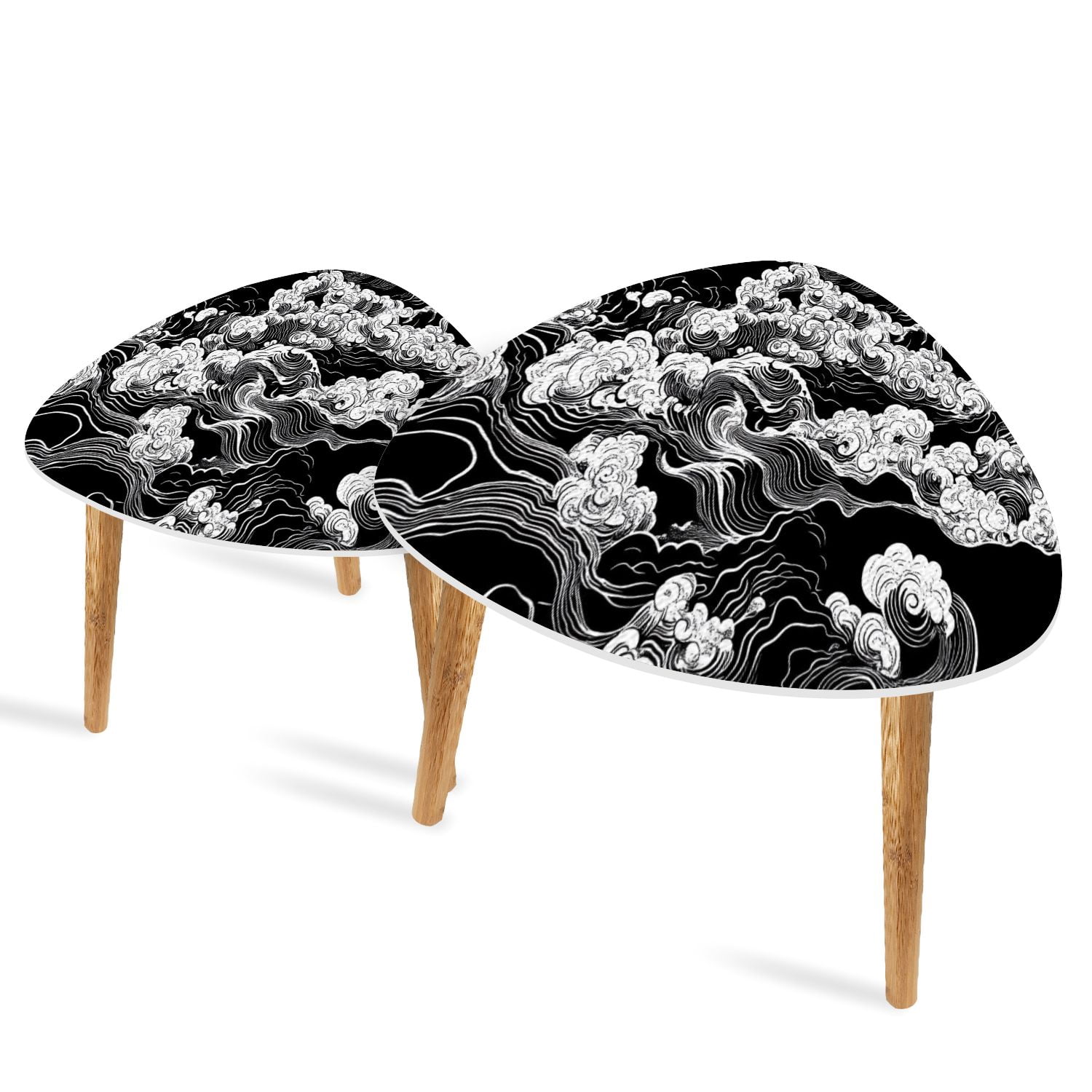 Triangle End Tables Set of 2 Duality Abstract Art Print Light Dark ...