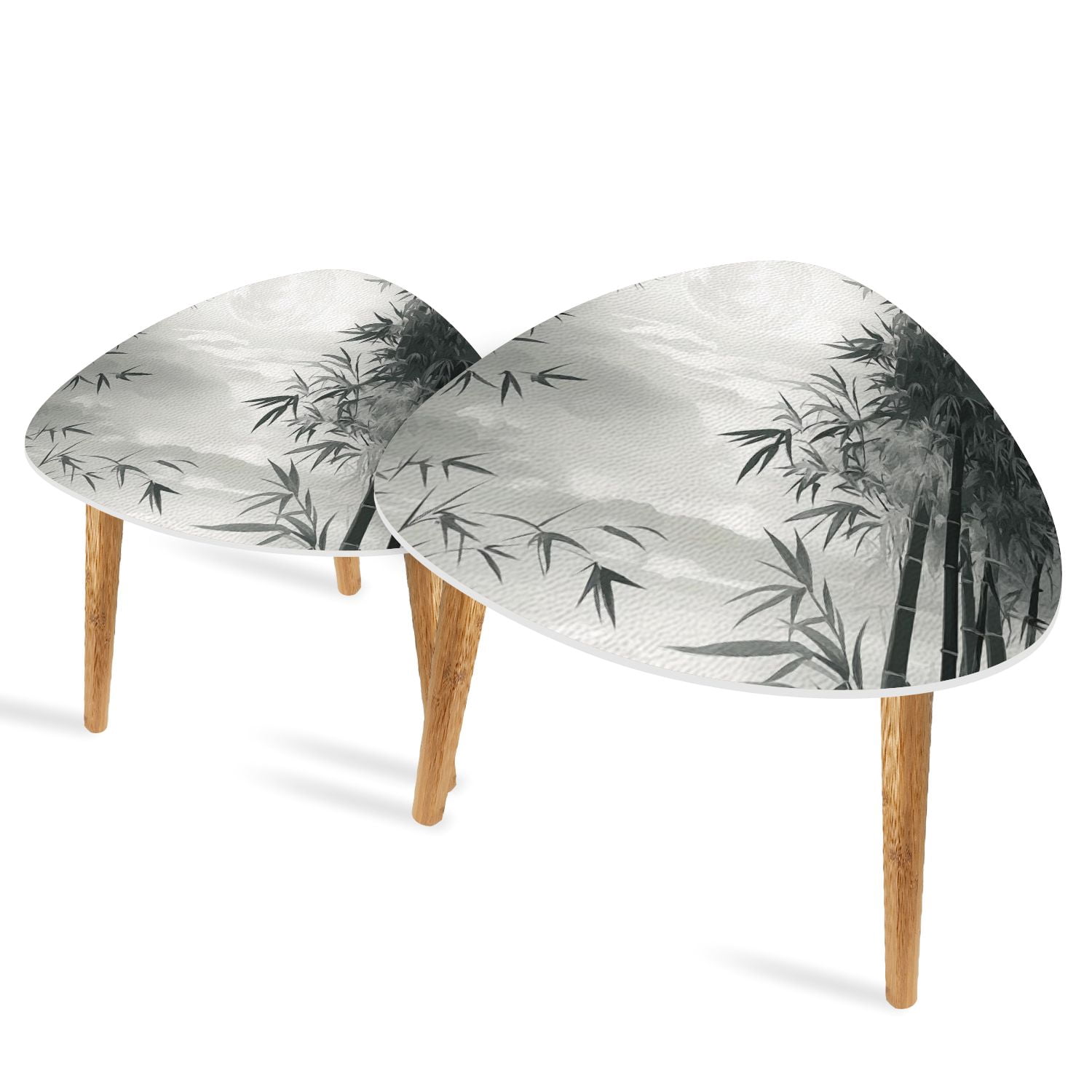 Triangle End Tables Set of 2 Dynamic Bamboo Forest Artwork Light Shadow ...