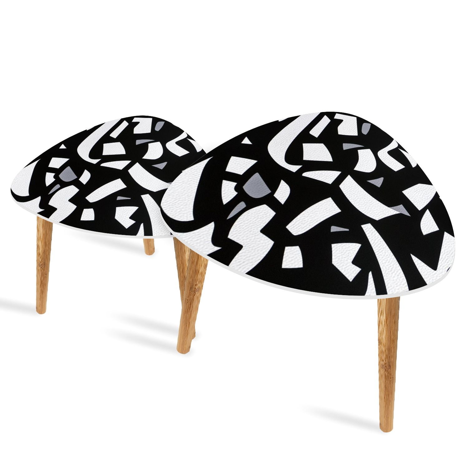 Triangle End Tables Set of 2 Dynamic Black White Art Lines Curves Small ...
