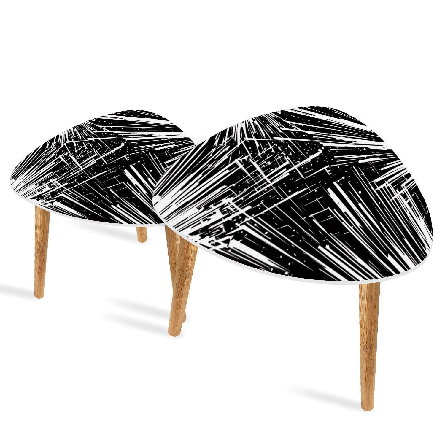 Triangle End Tables Set of 2 Dynamic Black White Energy Burst Abstract ...