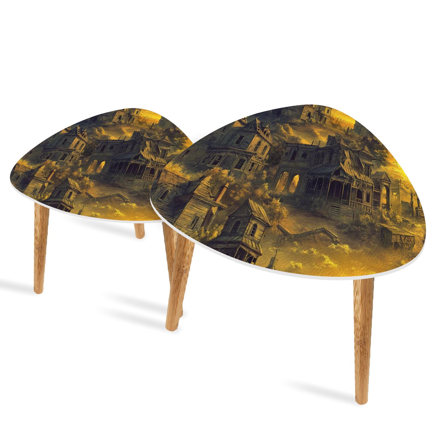 Triangle End Tables Set of 2 Eerie Shadows Sinister Golden Ghost Town ...