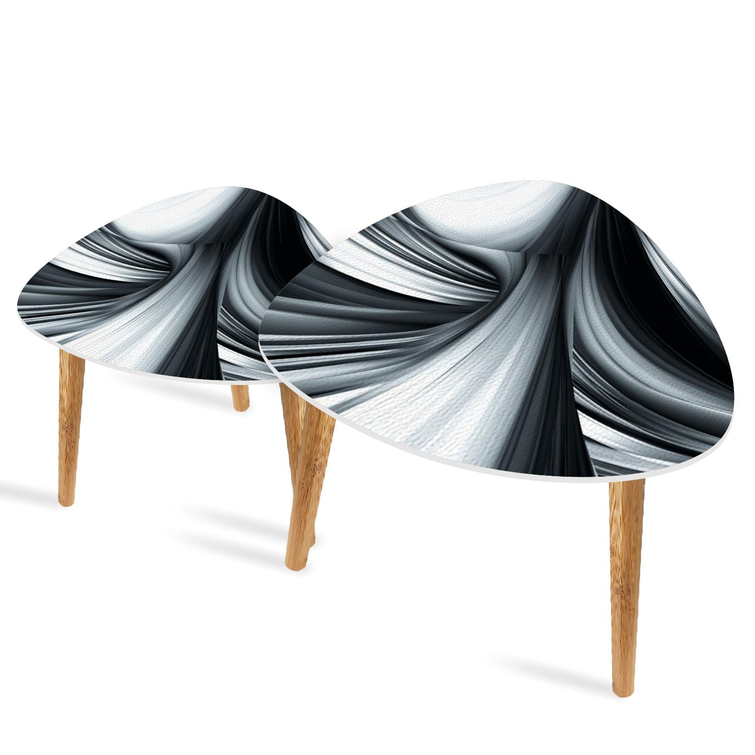 Triangle End Tables Set of 2 Elegant Monochrome Maze Dali Inspired Art ...