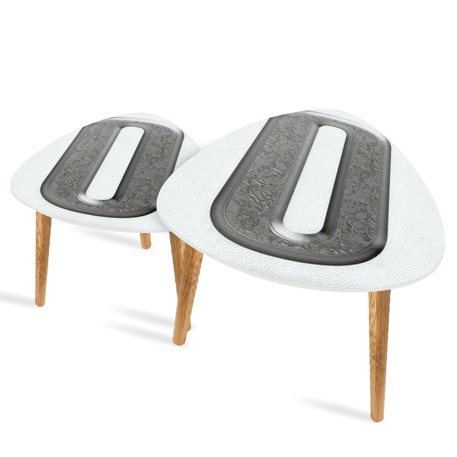 Triangle End Tables Set of 2 Elegantly carved texture silver uppercase ...