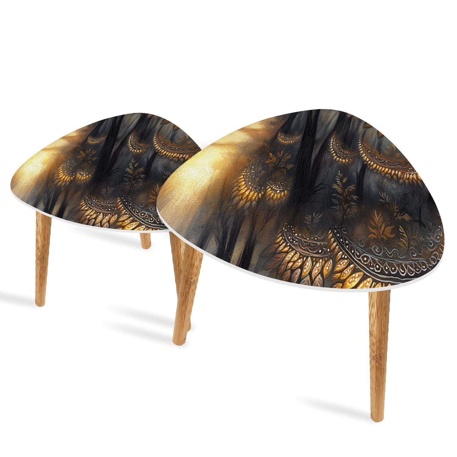 Triangle End Tables Set of 2 Enchanting Sunrise Forest Path Watercolor ...