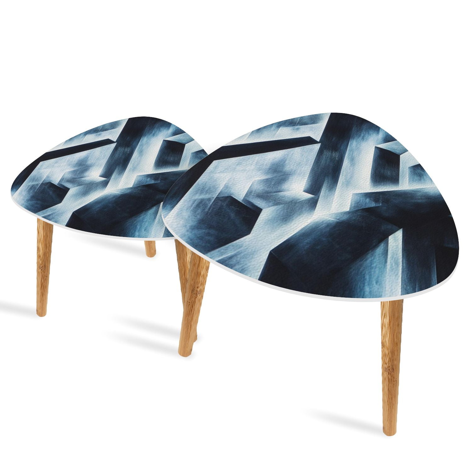 Triangle End Tables Set of 2 Enigmatic Night City Abstract Art Print ...