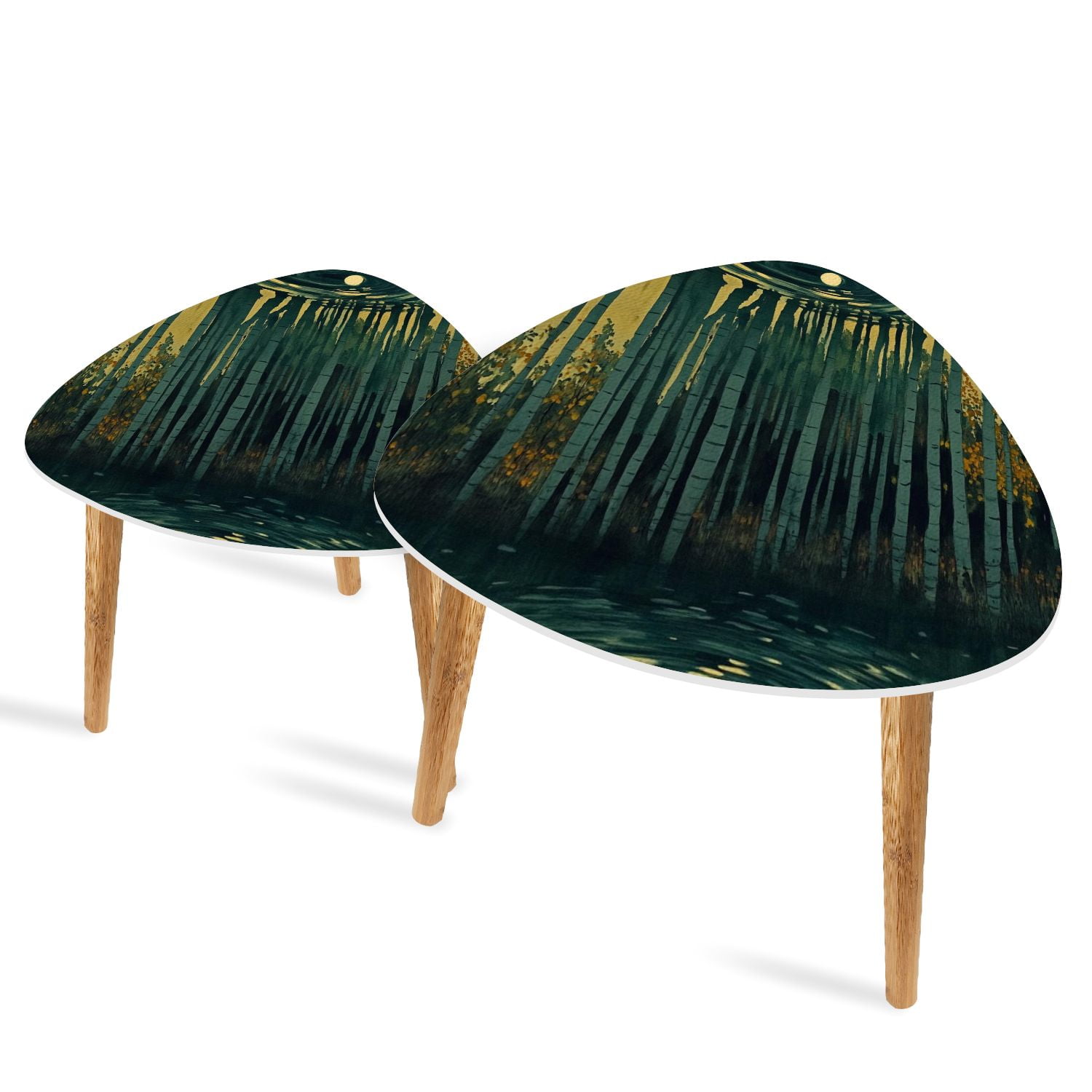 Triangle End Tables Set of 2 Essence Tranquility Bamboo Forest Ink ...
