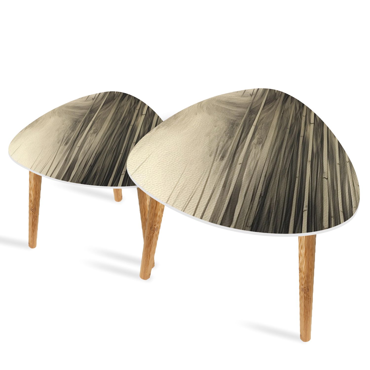 Triangle End Tables Set of 2 Ethereal Bamboo Forest Ink Wash Small ...