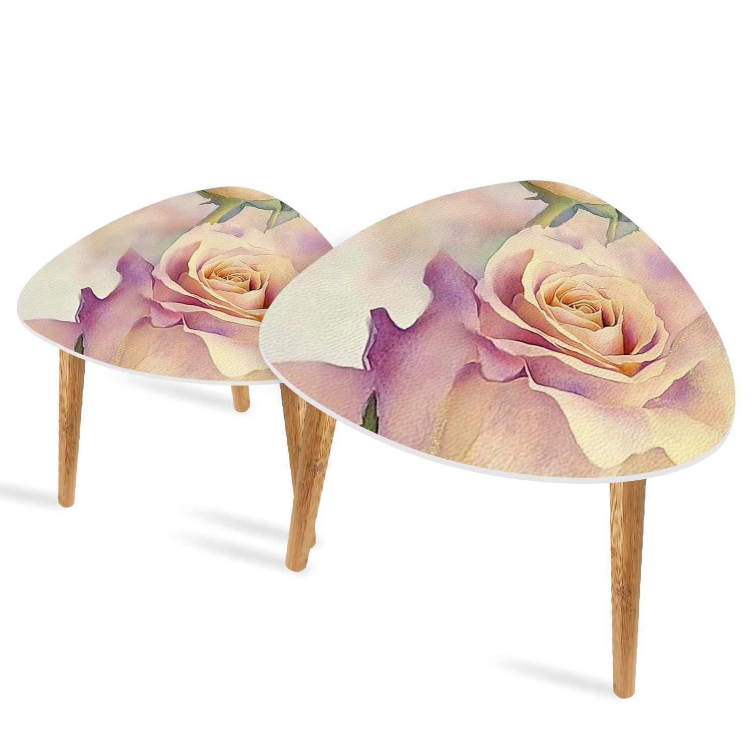 Triangle End Tables Set of 2 Ethereal Vintage Rose Watercolor Painting ...