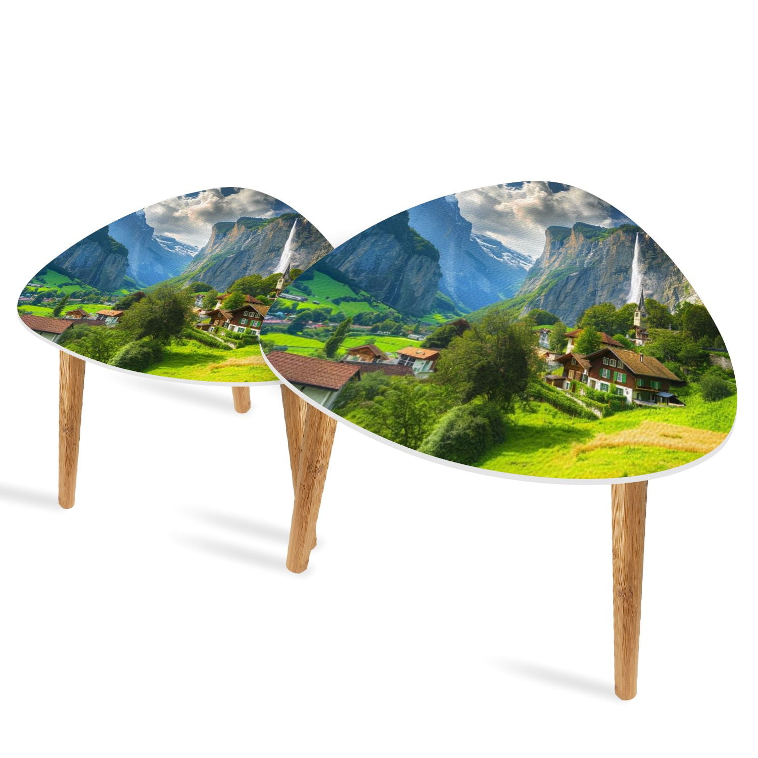 Triangle End Tables Set of 2 Fabulous mountain village high cliffs ...
