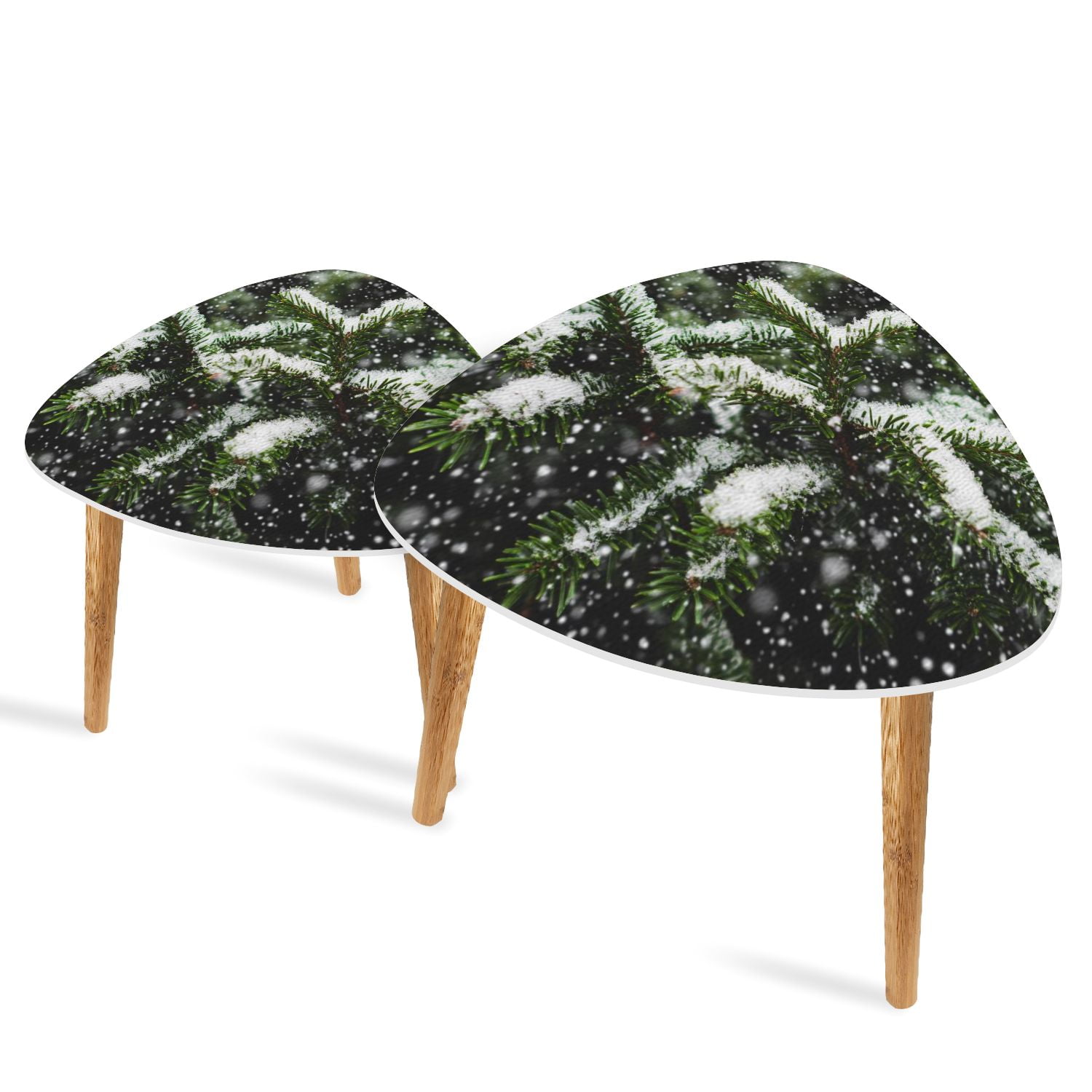 Triangle End Tables Set of 2 Falling Snow Cold Winter Christmas ...