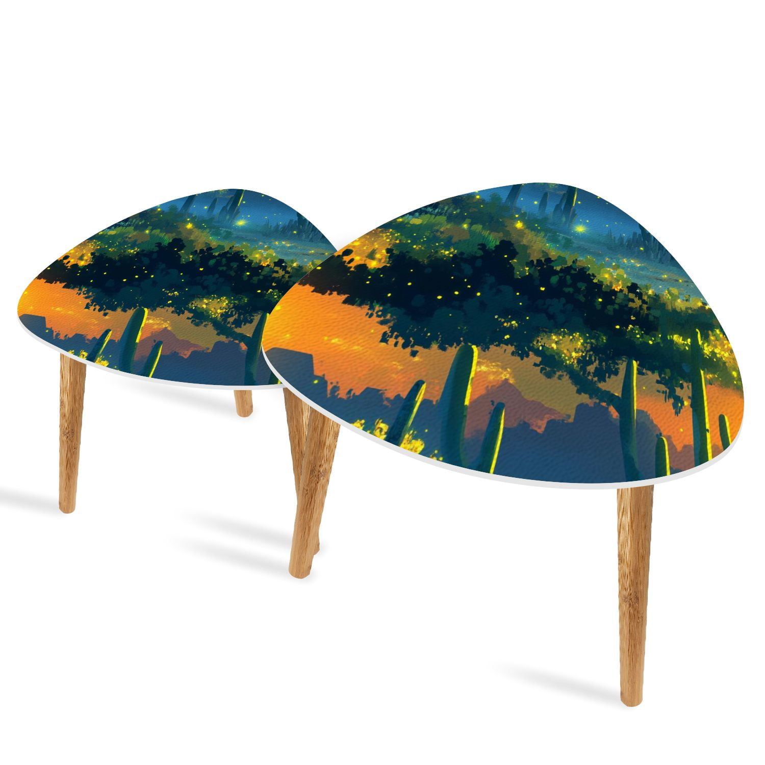 Triangle End Tables Set of 2 Fantasy Sunrise Cacti Landscape Celestial ...