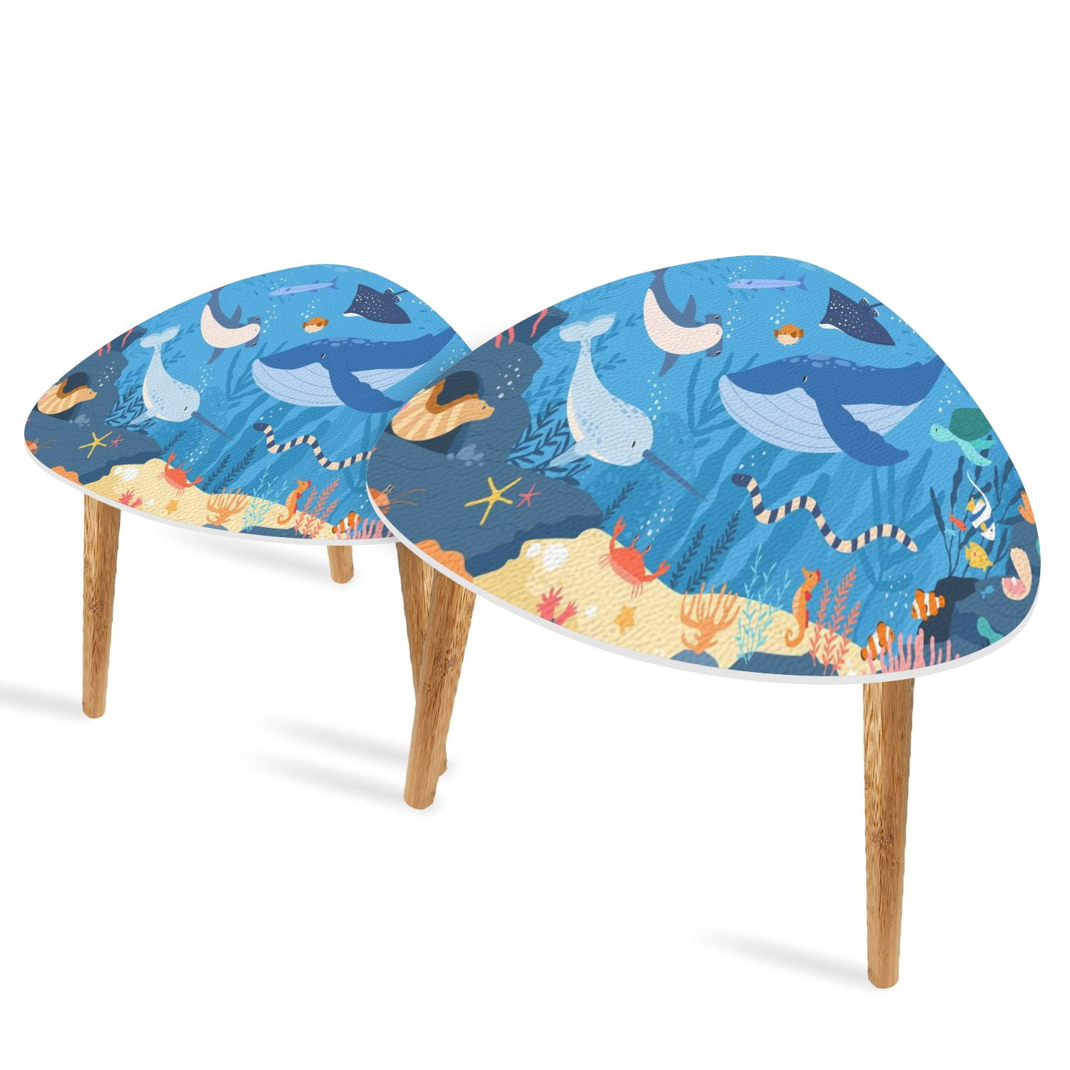 Triangle End Tables Set of 2 Fish wild marine animals ocean Sea world ...