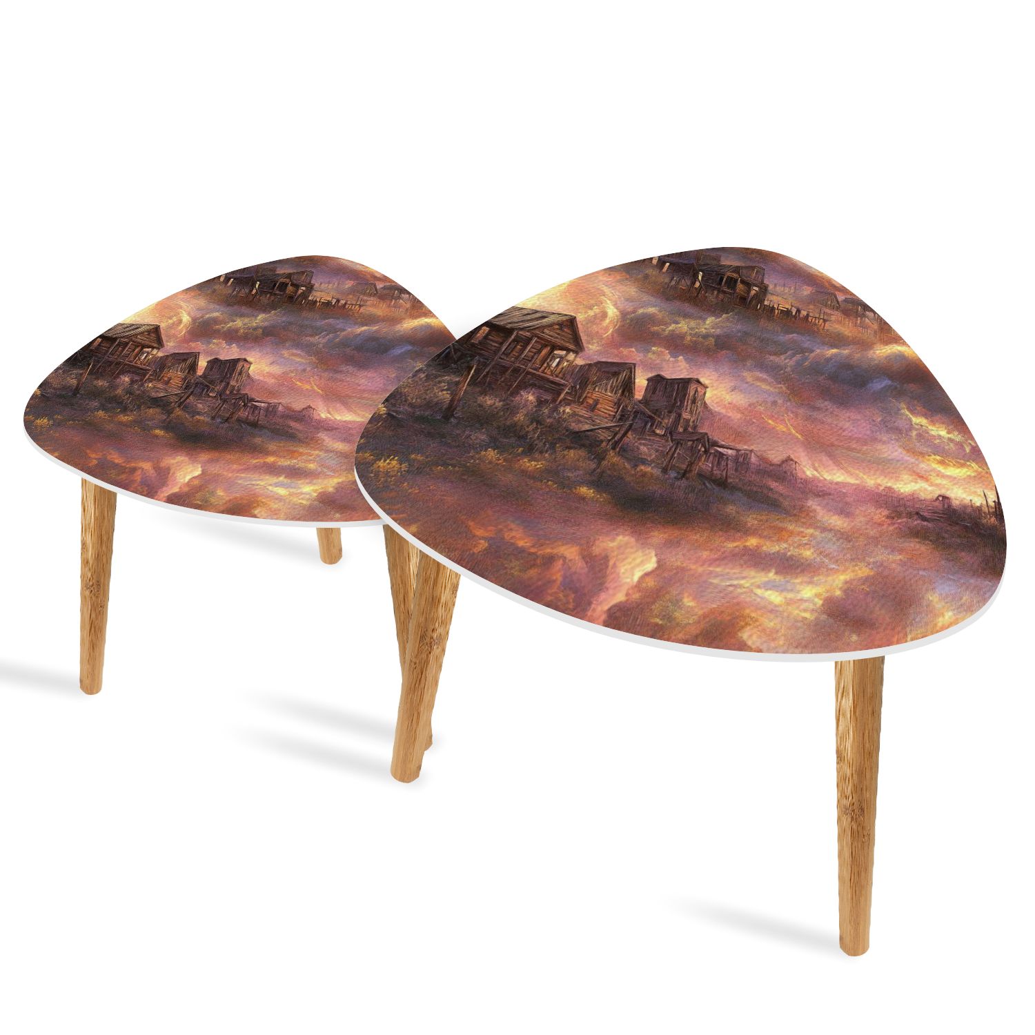 Triangle End Tables Set of 2 Floral Motif Art Deco Ghost Town Poster ...