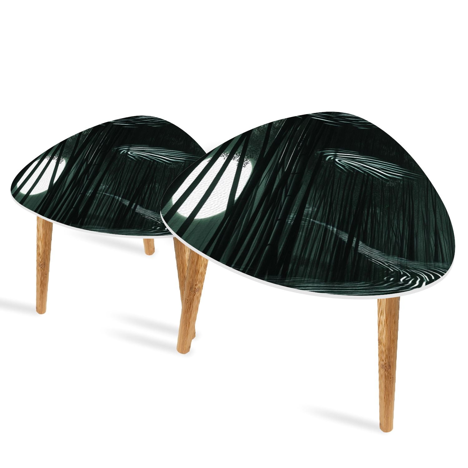 Triangle End Tables Set of 2 Fluid Bamboo Art Abstract Reflection ...