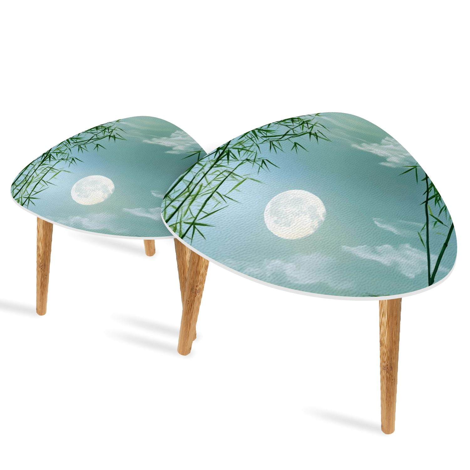 Triangle End Tables Set of 2 Fluid Ink Moonrise Tranquil Bamboo Setting ...