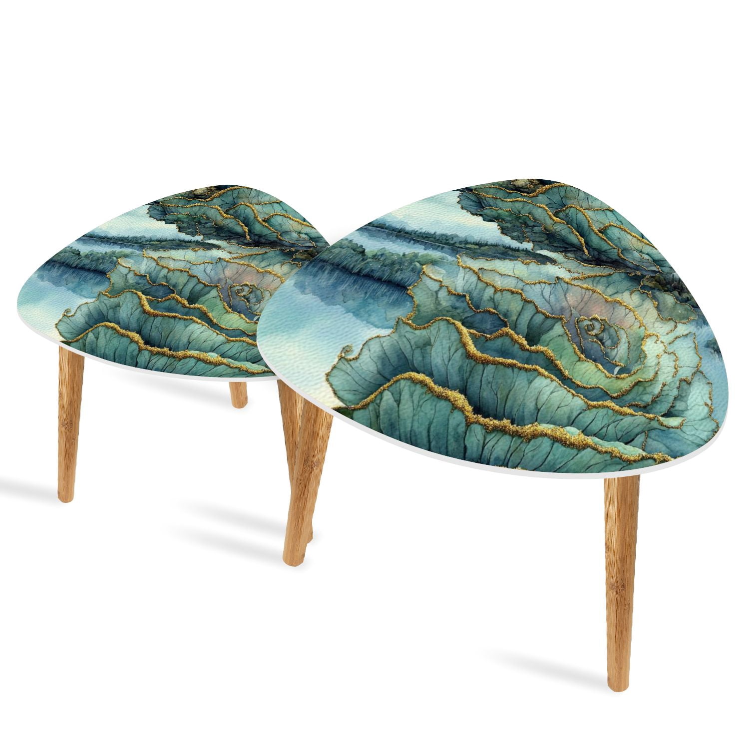 Triangle End Tables Set of 2 Giant Vintage Rose Print Glittered Sky ...