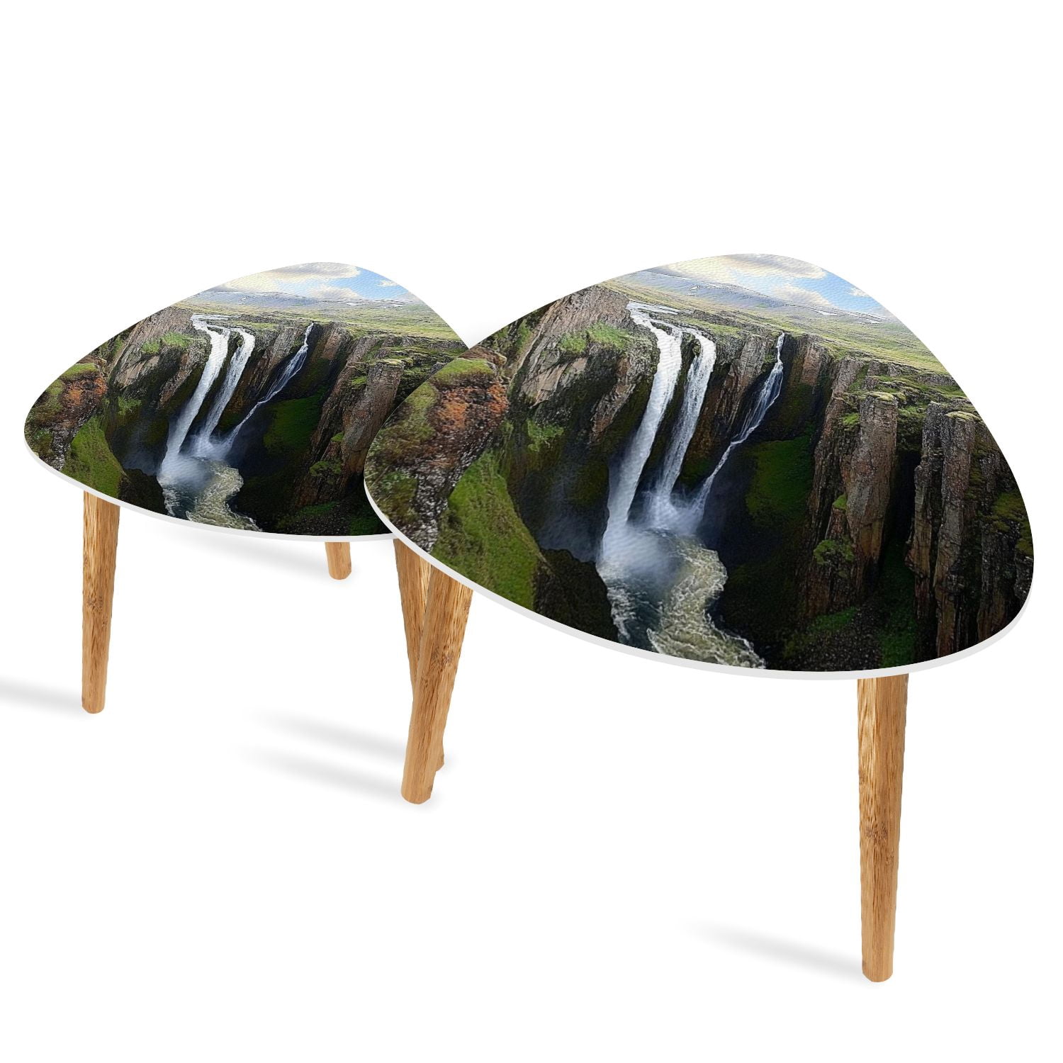Triangle End Tables Set of 2 Glymur Waterfall Small Coffee Table, Tea ...