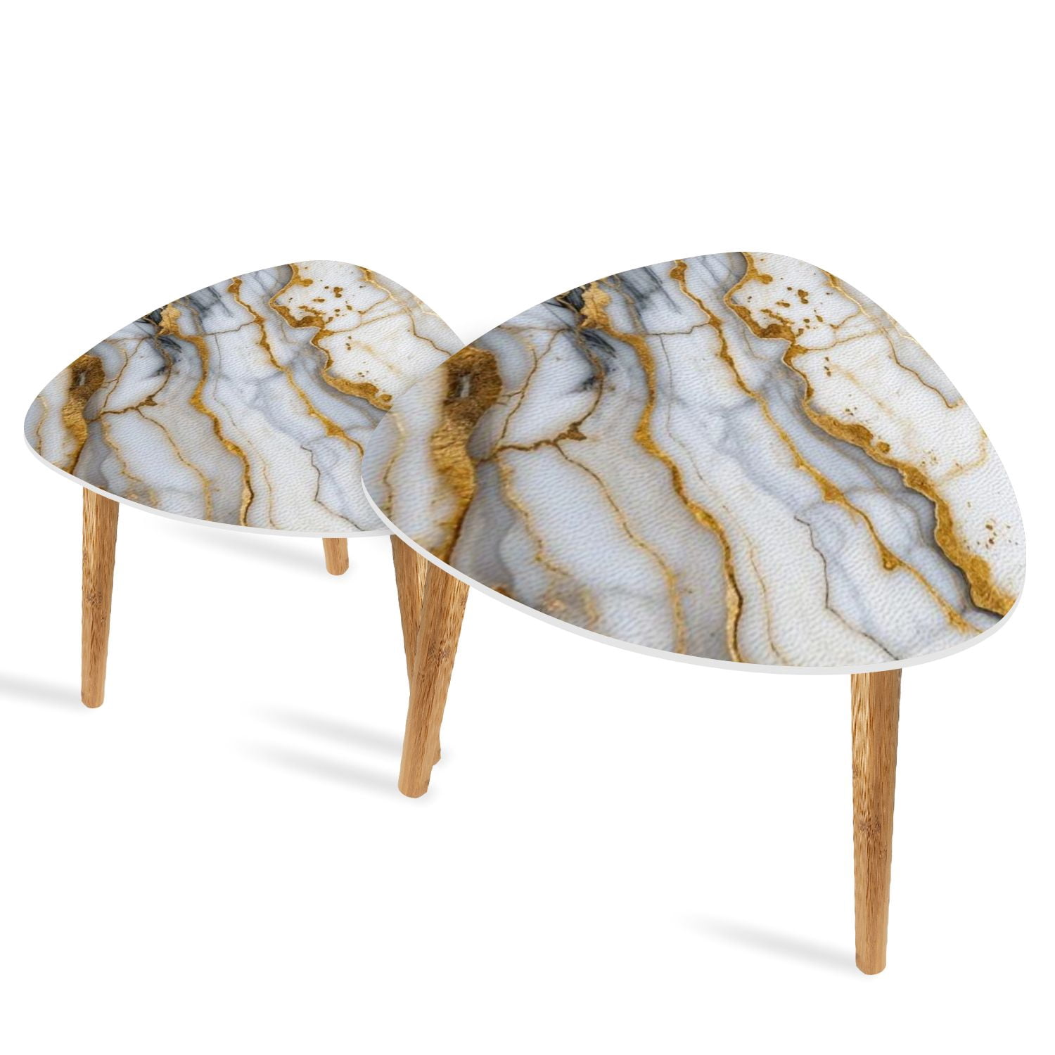 Triangle End Tables Set of 2 Gold luxury stone texture Golden veins ...